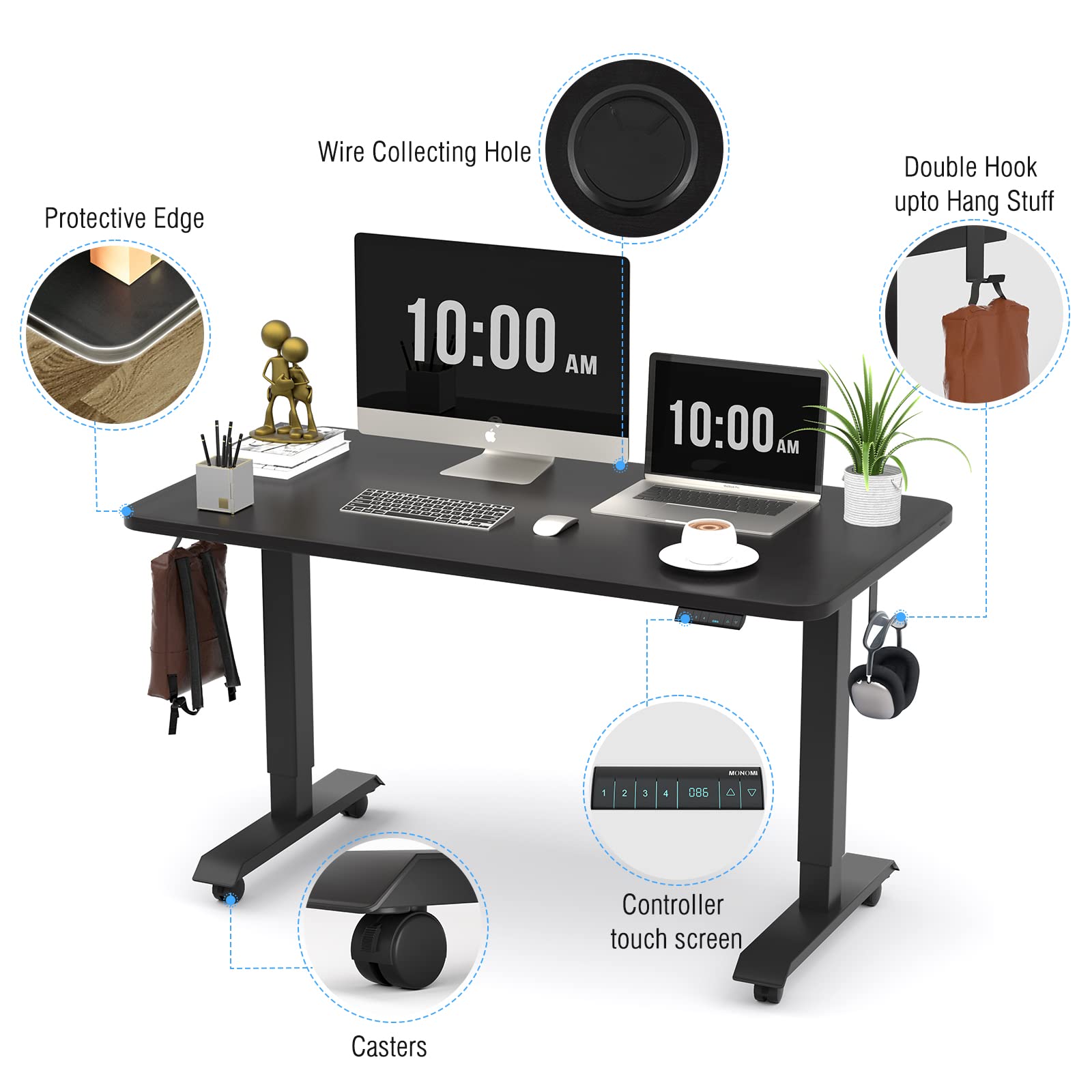 Monomi Electric Standing Desk, 63 x 28 inches Height Adjustable Desk, Ergonomic Home Office Sit Stand Up Desk with Memory Preset Controller (Rustic Brown Top/Black Frame)