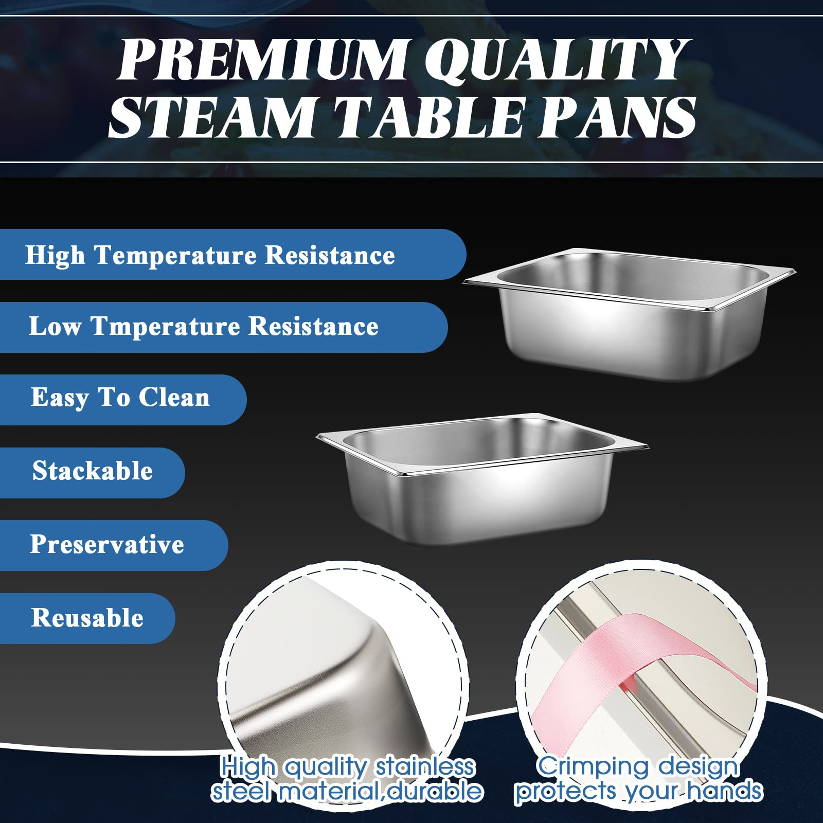 Steam Table Pan Hotel Pans 4 Inch Deep Commercial Stainless Steel Pans Food Catering Pans for Restaurant Buffet Dish Tray (6 Pack, 1/2 Size)