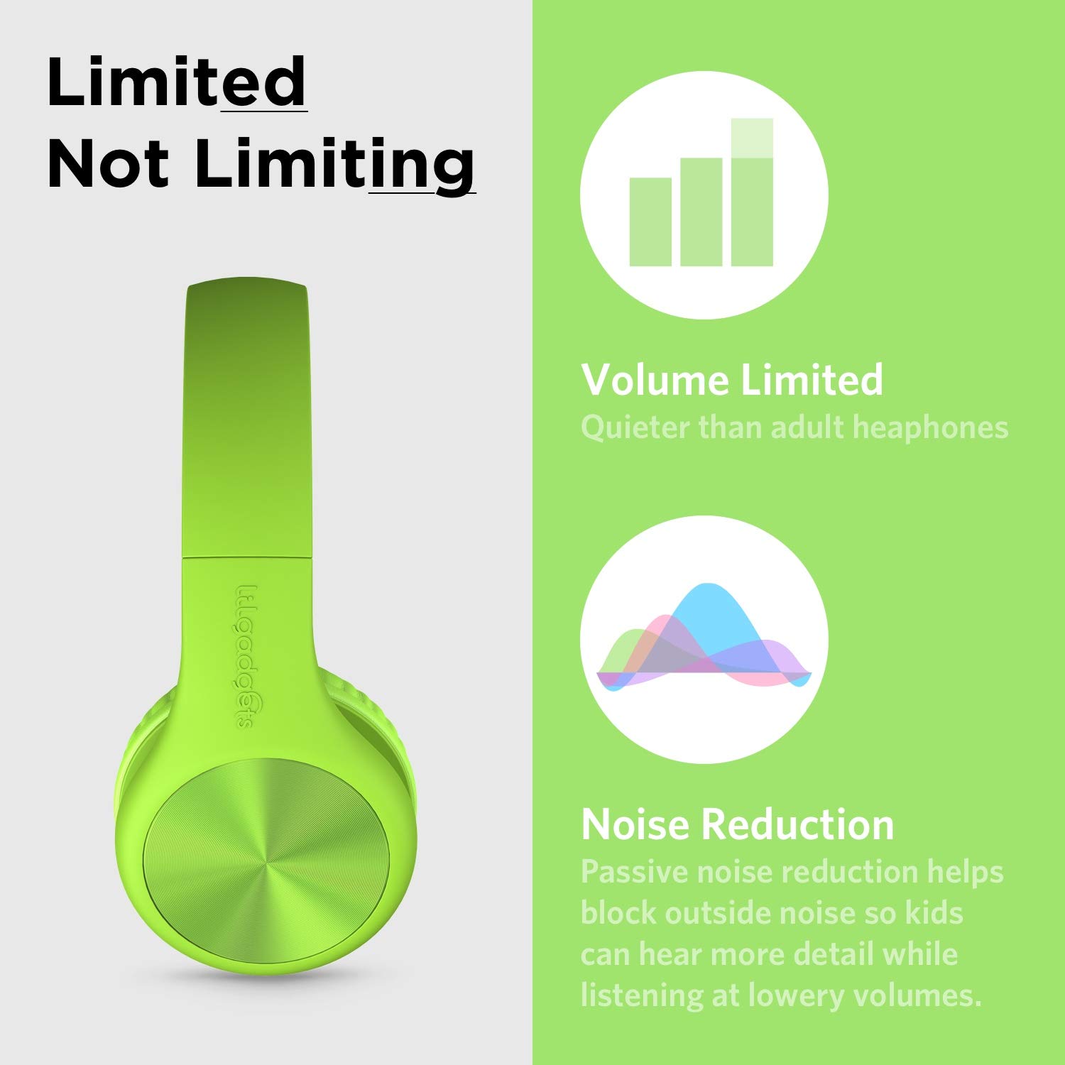 LilGadgets Connect+ Pro Kids Headphones with Mic and Cord, SharePort Technology, Over-Ear Foldable Headset, Volume Limit 93db, Wired Inline 3.5mm Jack for School- Green