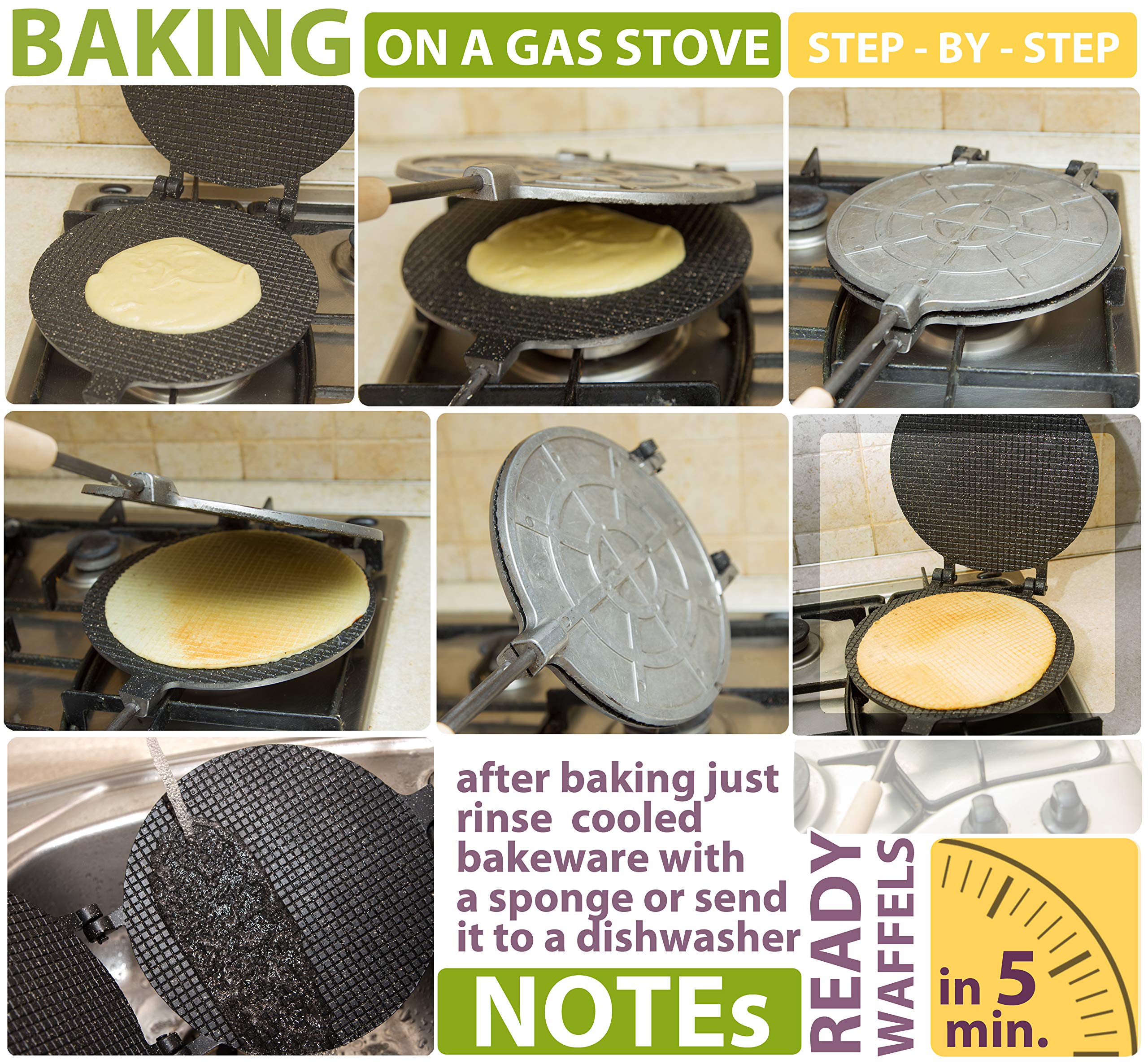 PetriStor Waffle Maker Round Has Nonstick Coating Size 8 in - Waffle Cone Maker - Krumkake Iron - Wafer Maker - Waffle Cone Maker Machine - Stroopwafel Maker - Ice Cream Cone Maker