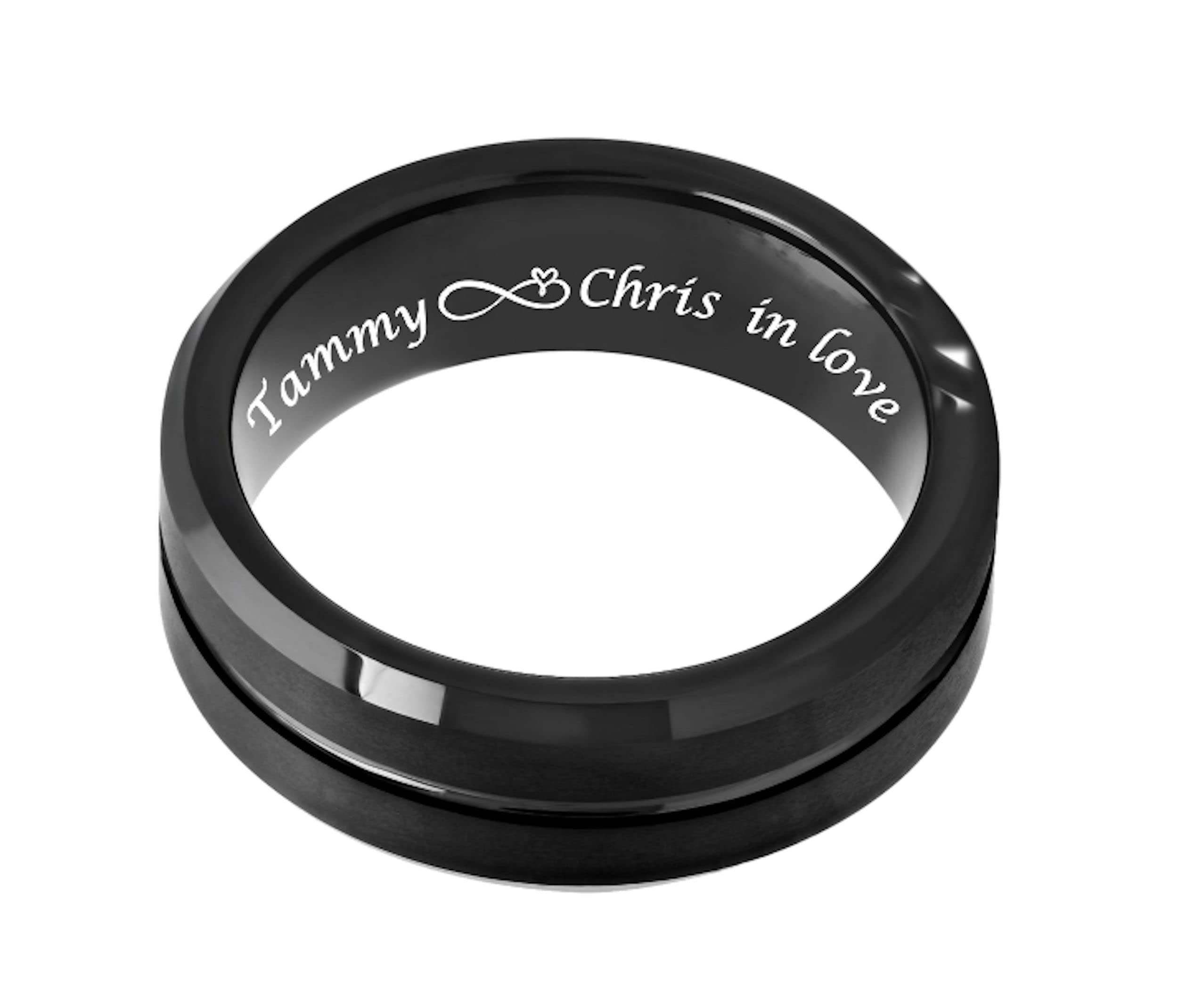 Personalized Black Matte Striped Tungsten Ring Custom Engraved Free - 7mm Black Wedding Band - Ships from USA