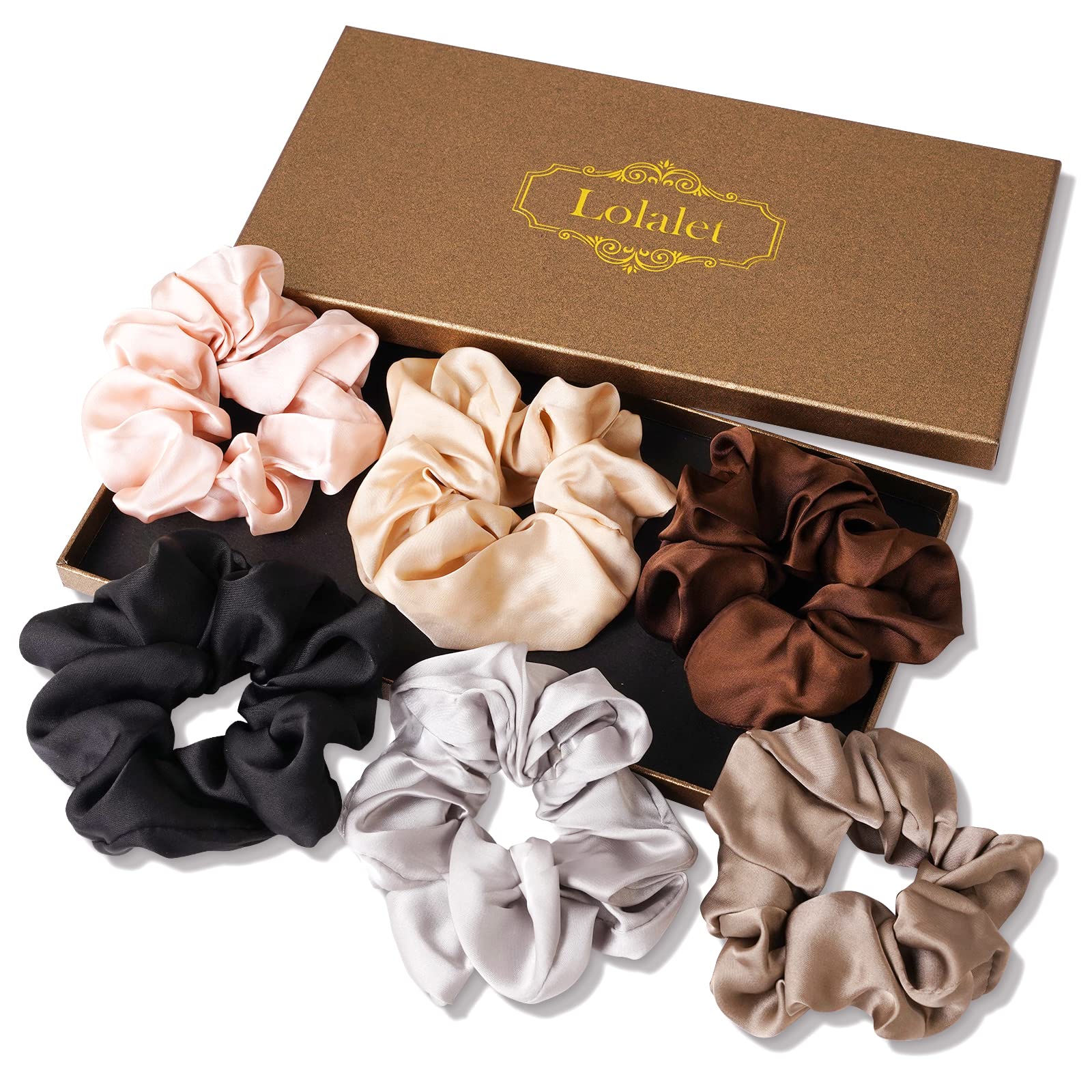 Lolalet Scrunchies for Women, Satin Hair Scrunchies Softer Than Silk Hair Ties, Big Scrunchy Ponytail Holder for Thick Thin Hair -6 Pack, Style A