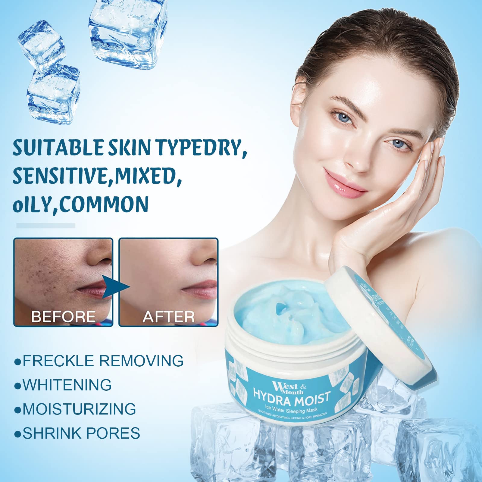 VSDNU 4Pcs Jskin Beauty Hydra Moist Moisturizer Ice Water Sleeping Mask Women