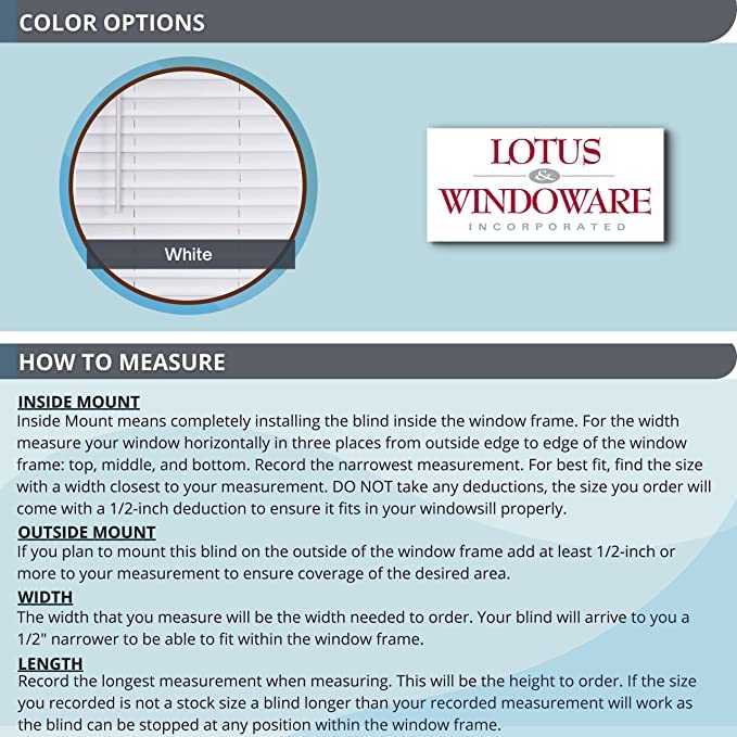 Lotus & Windoware Cordless, 2 Inch Vinyl Plus Blind 82" Wide x 60" Long, White (RTX8260WH)