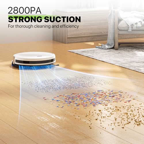 Magshion Robot Vacuum and Mop Combo, Wi-Fi/App, Automatic Self-Charging Robotic Vacuum Cleaner, 2800Pa Suction, Good for Hard Floors Carpets, White