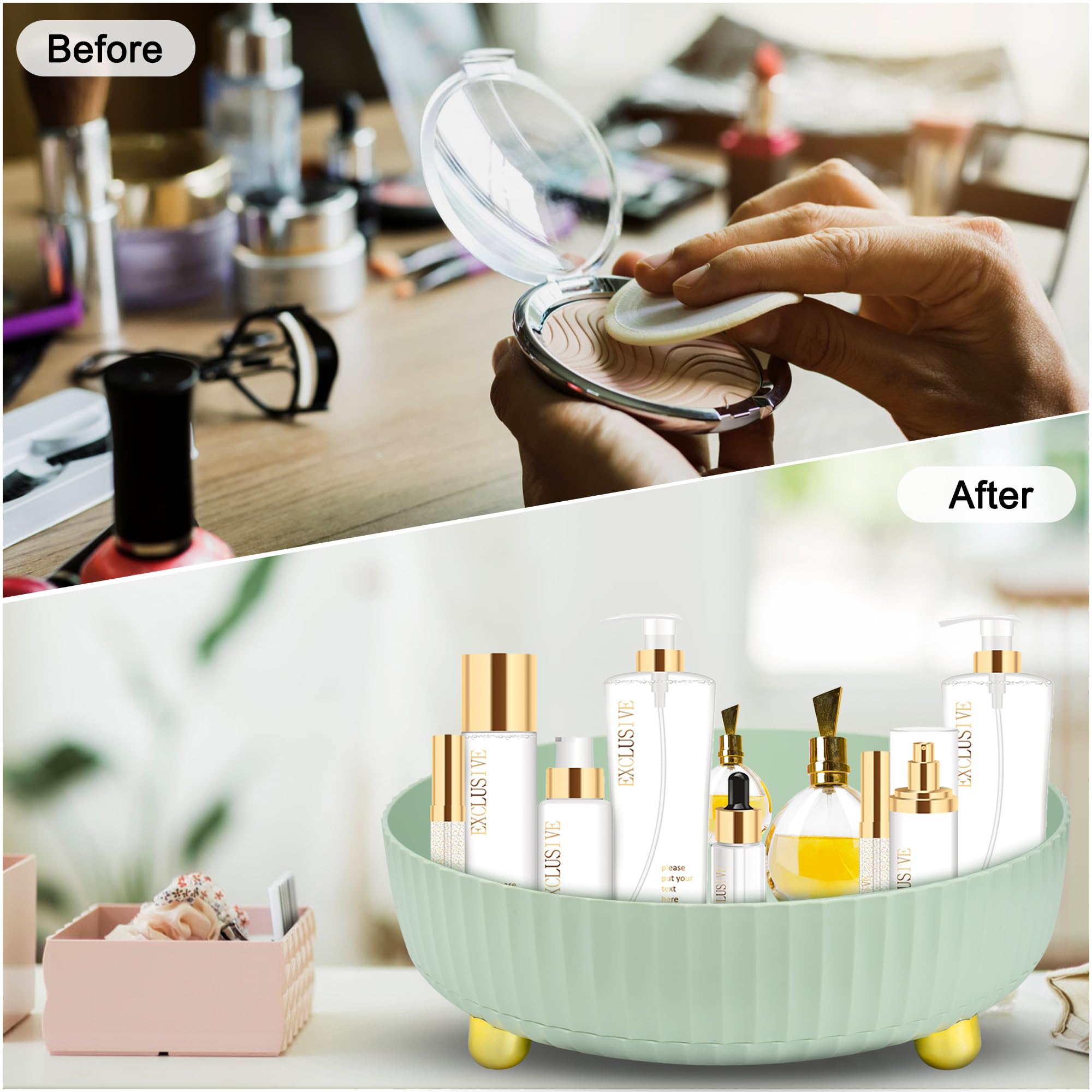 Nackiy Makeup Perfume Organizer Lazy Susan Rotating Makeup Organizer for Vanity, Bathroom Makeup Carousel Spinning Holder Rack, 360 Degree Perfume Organizer (Mint Green)