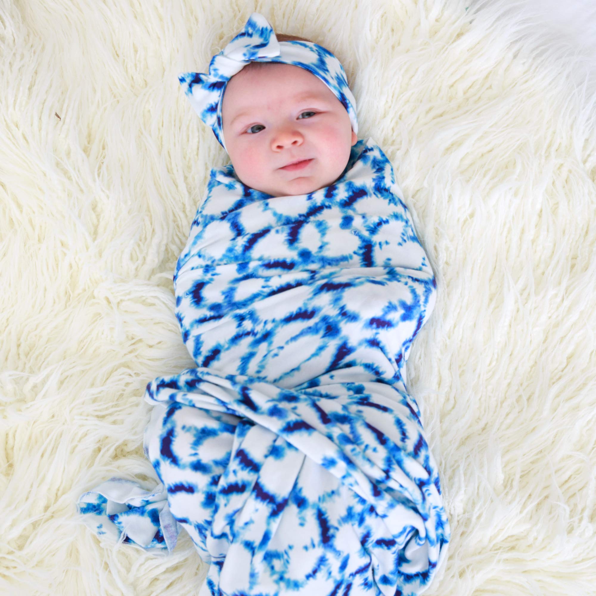 LÍLLÉbaby Cozy Baby Bundle, 3 Items: Hat + Swaddle Blanket + Headband, Shibori