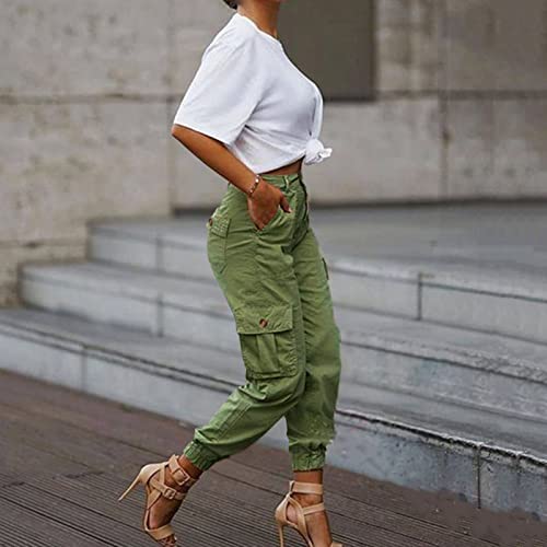 Ljdkusp Cargo Pants Women High Waist Stretch Military Combat Pants with Multi Pockets Workout Hiking (1-Army Green, L)