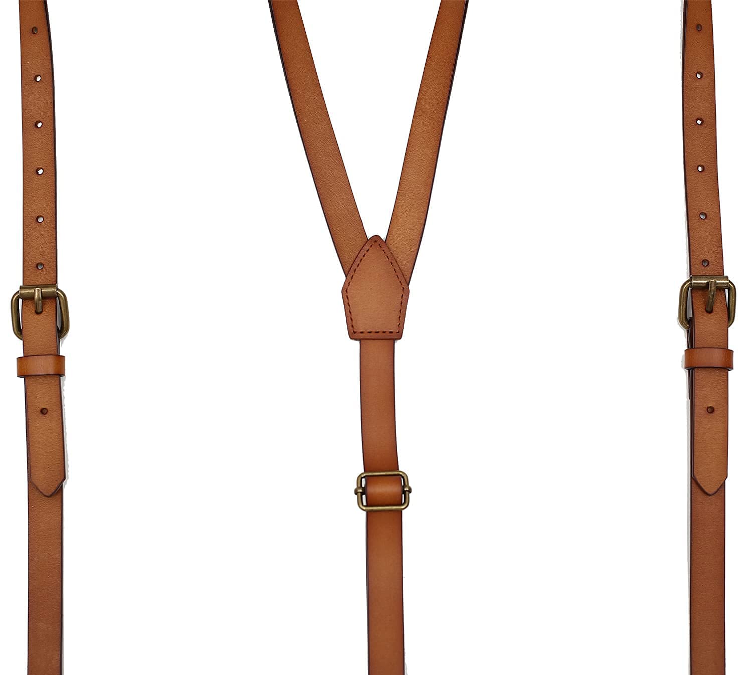 RC ROCKCOW Leather Suspenders for Men, Y Design Leather Suspenders with 3 Hooks, Adjustable Mens Suspenders Wedding & Party Essentials Groomsmen Gift Brown