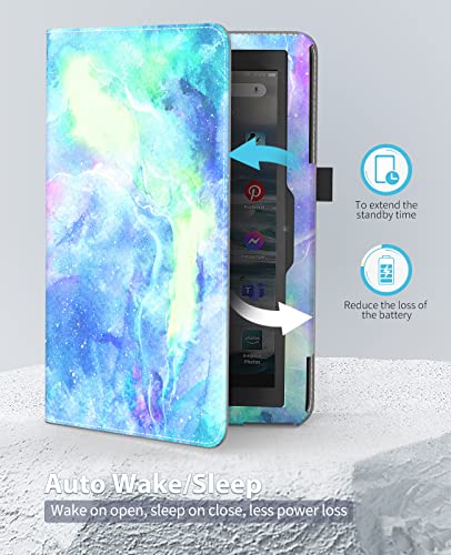 TiMOVO Case Fits All-New Kindle Fire 7 Tablet (7", 12th Generation, 2022 Release), PU Leather Protective Cover with Hand Strap Card Slot, Auto Wake/Sleep, Vertical Horizontal Stand, Dreamy Nebula