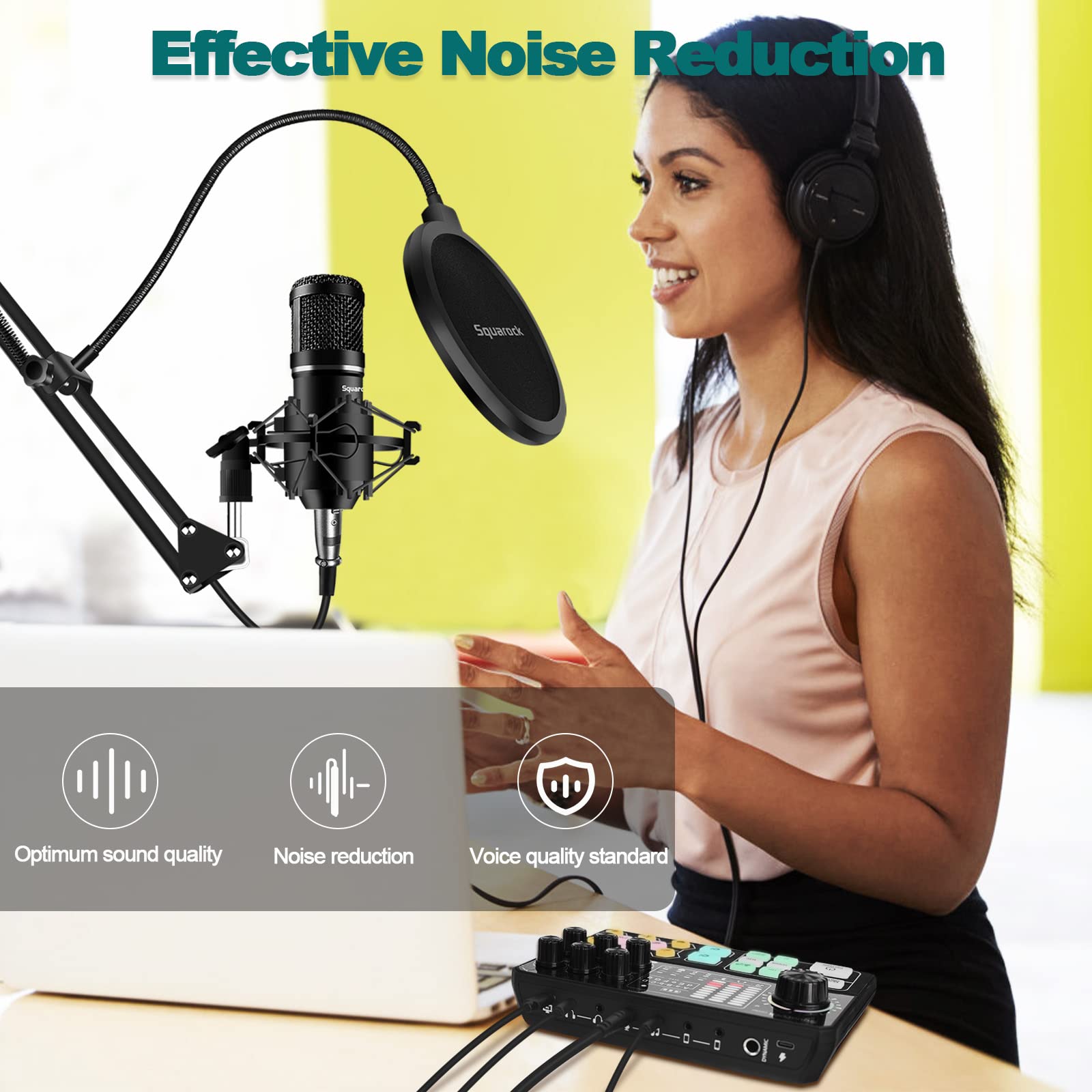 Podcast Equipment Bundle,Audio Interface DJ Mixer and Studio Broadcast Microphone, Perfect for Recording,Live Streaming,Gaming,Compatible with PC,Smartphone,Play Station