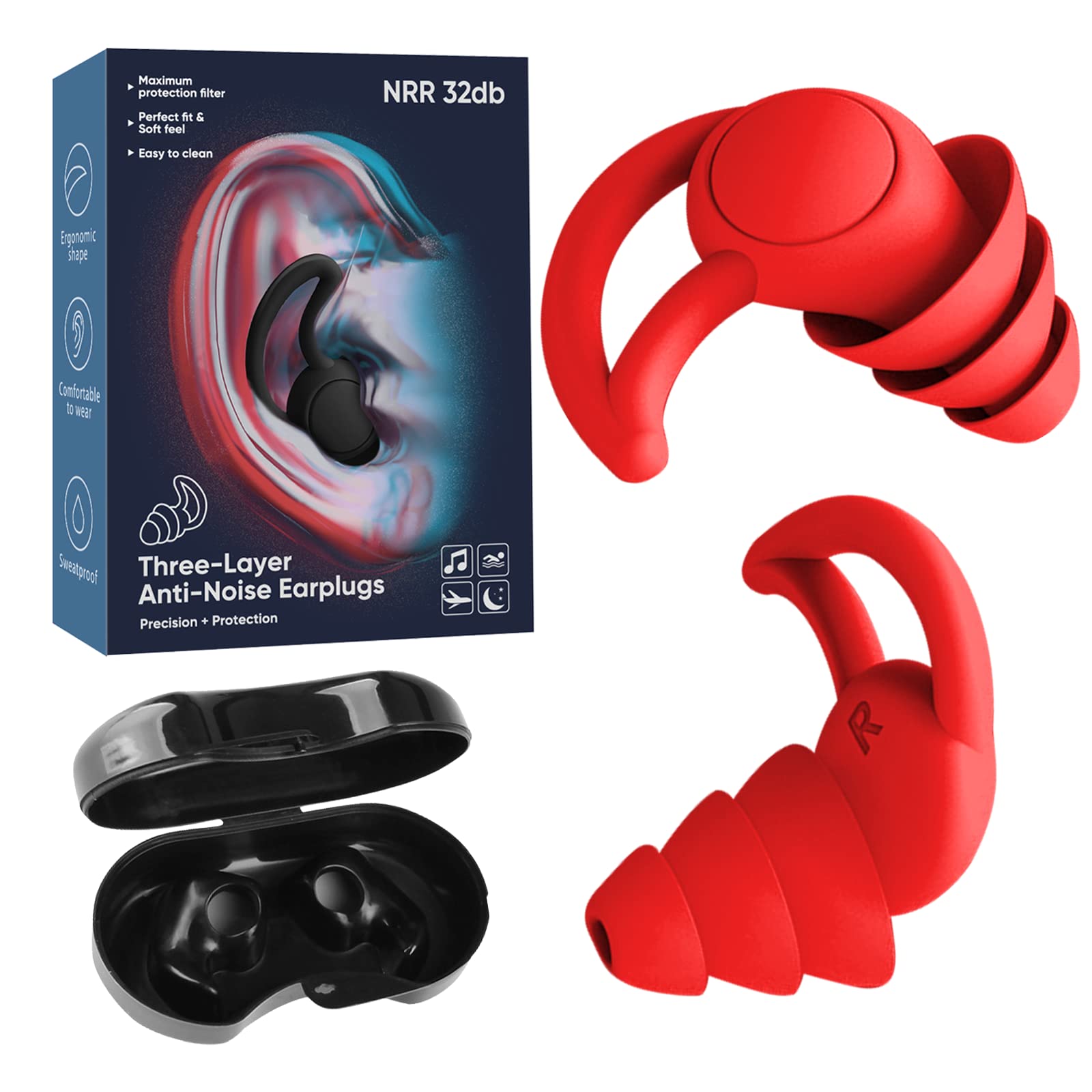 VERYCOZY Ear-Plugs-for-Sleeping-Noise-Cancelling Ear-Plugs-for-Noise-Reduction Anti-Shedding-Design Washable-Hearing-Protection-for-Sleeping Snoring Work Travel, 1.0 Count