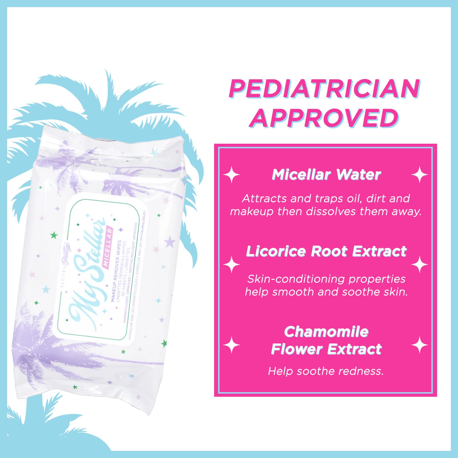 Petite 'n Pretty My Stellar Micellar Makeup Remover Wipes - Cleansing Face Wipes Soaked in Micellar Water - Clean & Non-Toxic, Made in USA - 2 Pack (60 wipes)