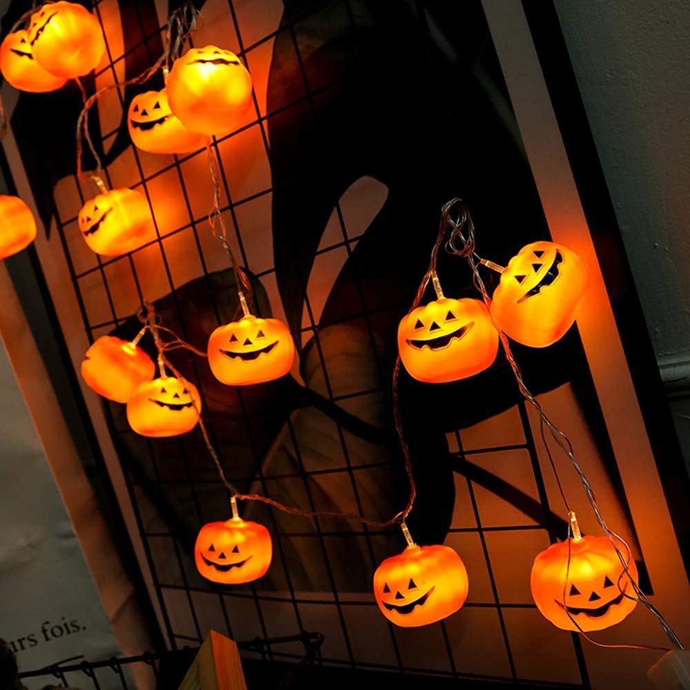 MILEXING Halloween String Lights, LED Pumpkin Lights, Holiday Lights for Outdoor Decor,2 Modes Steady/Flickering Lights(20 One Pumpkin Lights, 9.8 feet)