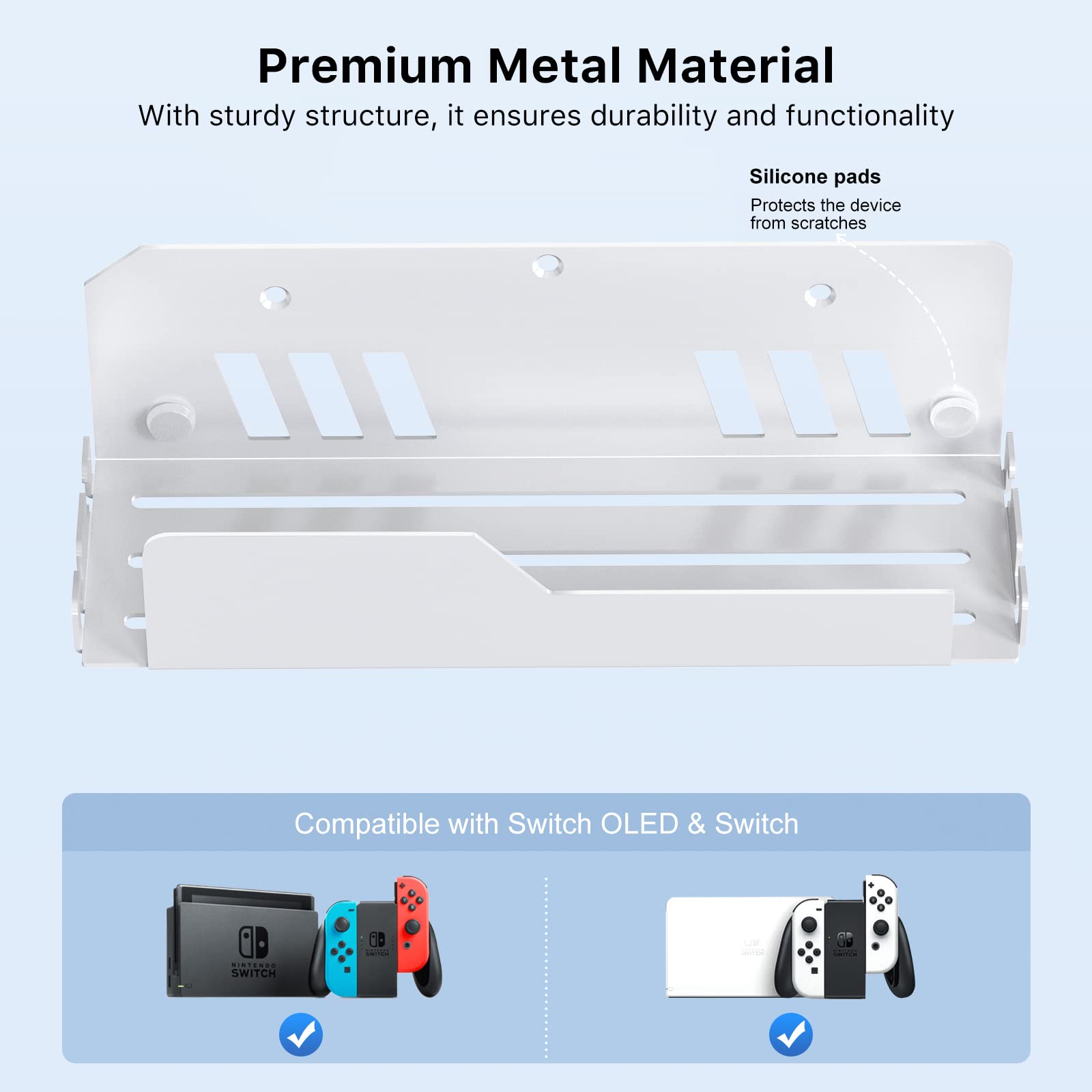 TiMOVO Switch Wall Mount for Nintendo Switch OLED/Switch, Space Saving Metal Wall Mounting Bracket with Hanging Hooks for Joy-Con, Geometric Style Switch Mount on Wall Near or Behind TV, White