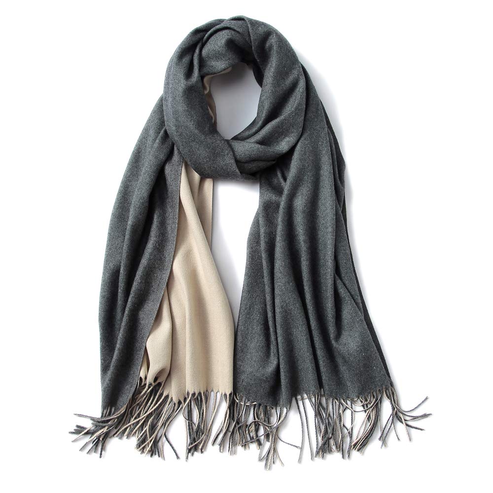 maamgic Women's Scarf Pashmina Shawls and Wraps for Evening Dresses Travel Office Winter Wedding Cashmere Feel Long Reversible Scarves Dark Grey and Cream