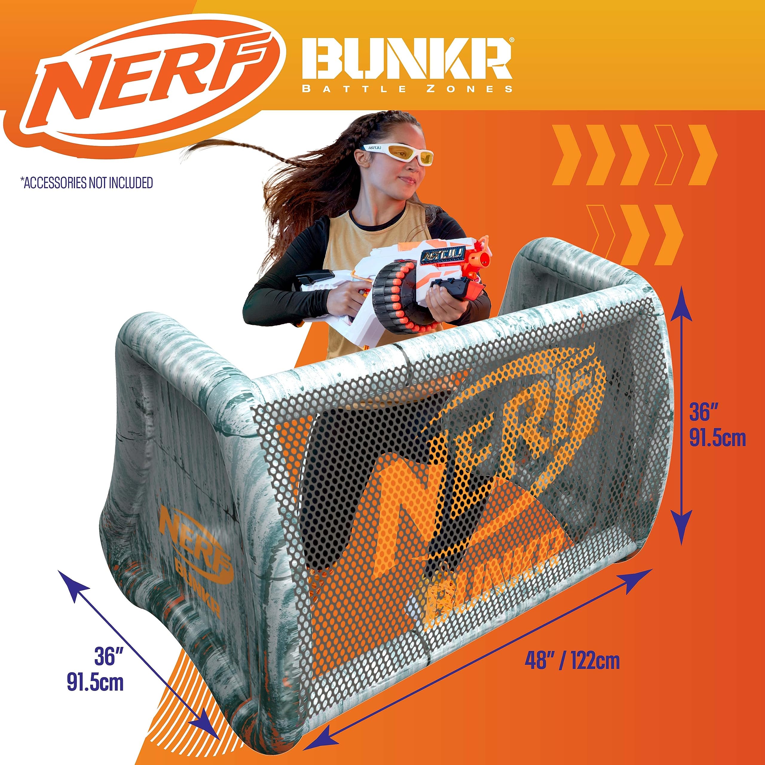 NERF BUNKR Officially Licensed Stadium Pack Inflatable Battlezone - 9 Piece Barricade Shield Bunker Set - Perfect for NERF Party NERF War