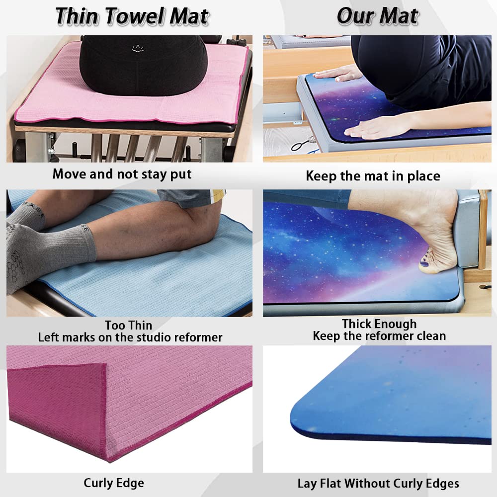 Surnuo 39 * 24inch Non-Slip Pilates Reformer Mat with A Mesh Bag, Pilates Reformer Cover Extra-Thick Start Blue