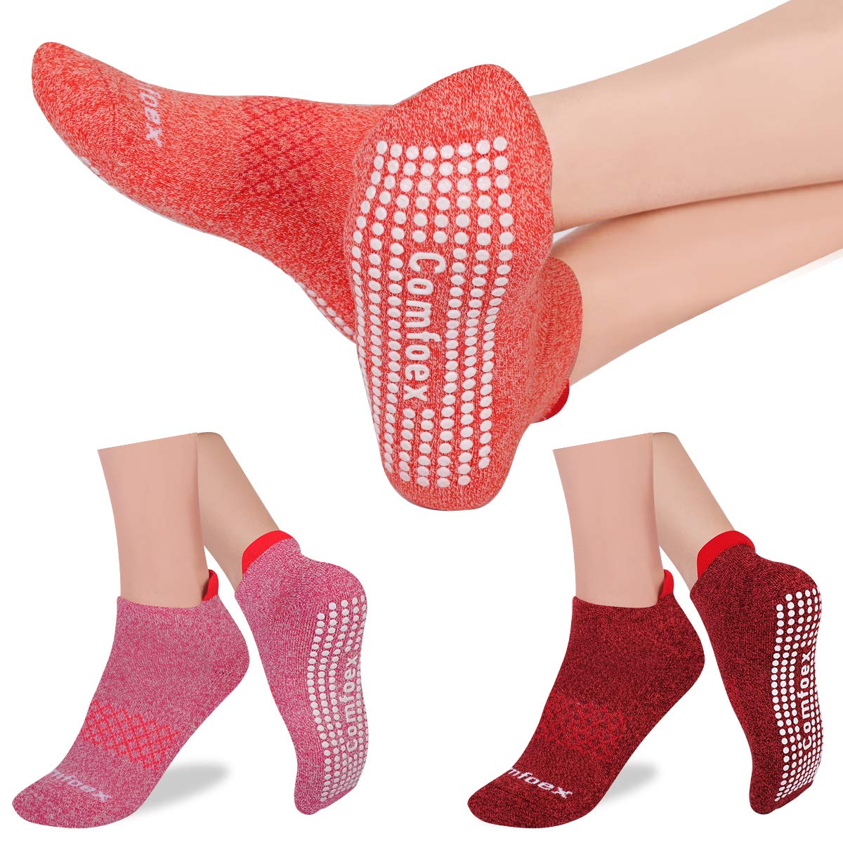 Non Slip Yoga Socks Women 3 Pairs Cushioned Sole Grip Socks