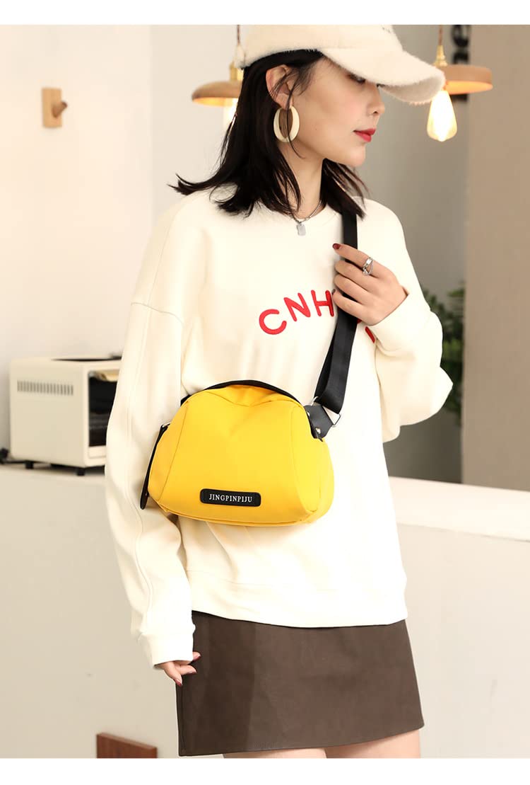 Women Waterproof Shell Small Shoulder Bag Crossbody Bag Oxford Handbags Wide Strap Handbags Purses (YELLOW)