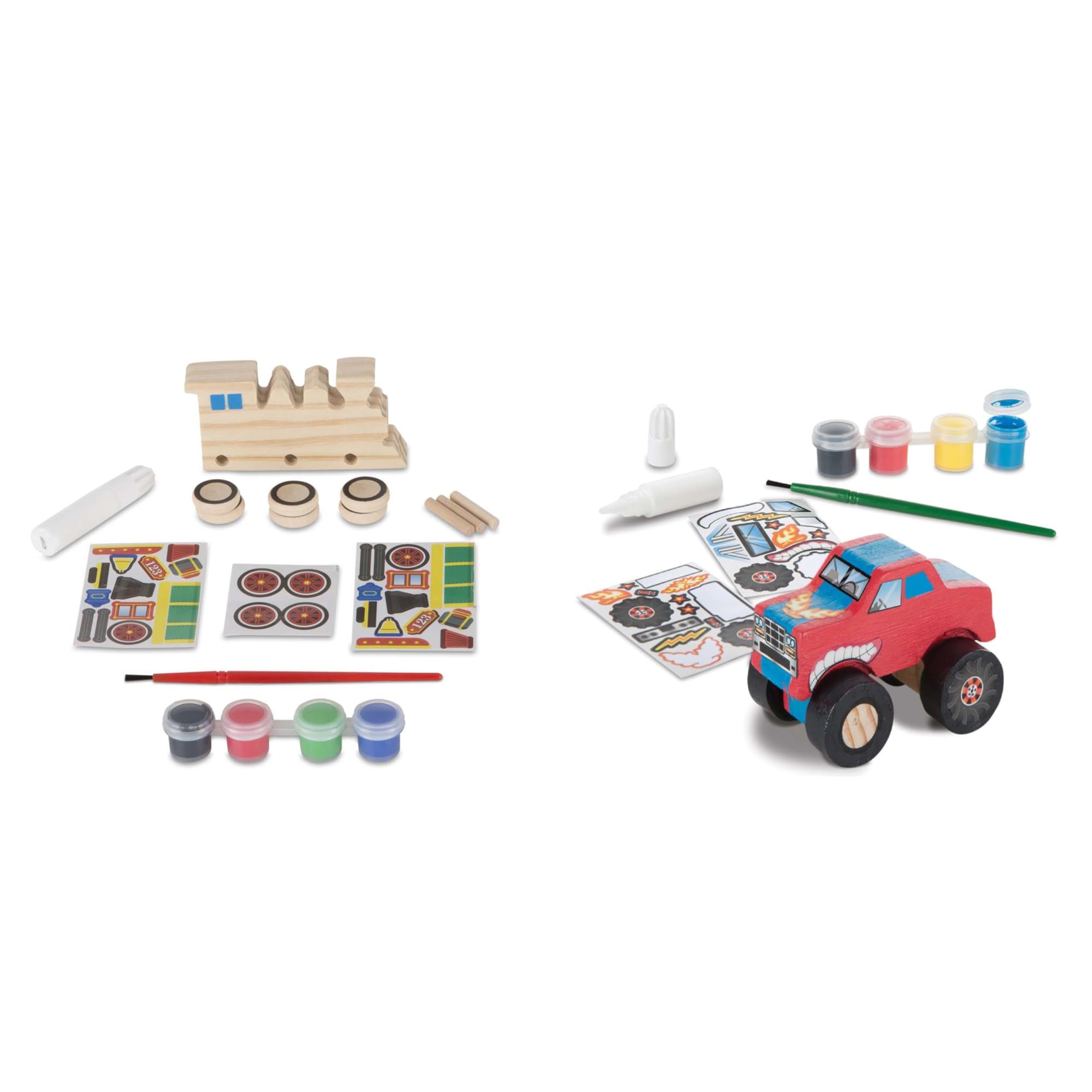 Melissa & Doug Created by Me! Paint & Decorate Your Own Wooden Vehicles Craft Kit For Kids 2 Pack β Monster Truck, Train