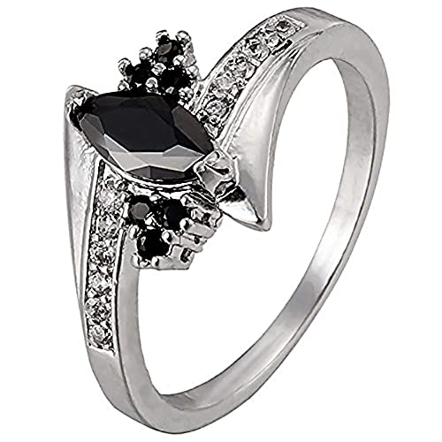 RUDRAFASHION Marquise & Round Cut Black & White Diamond 10K White Gold Over Silver Spectacular Elegance Engagement Ring For Women's (6)