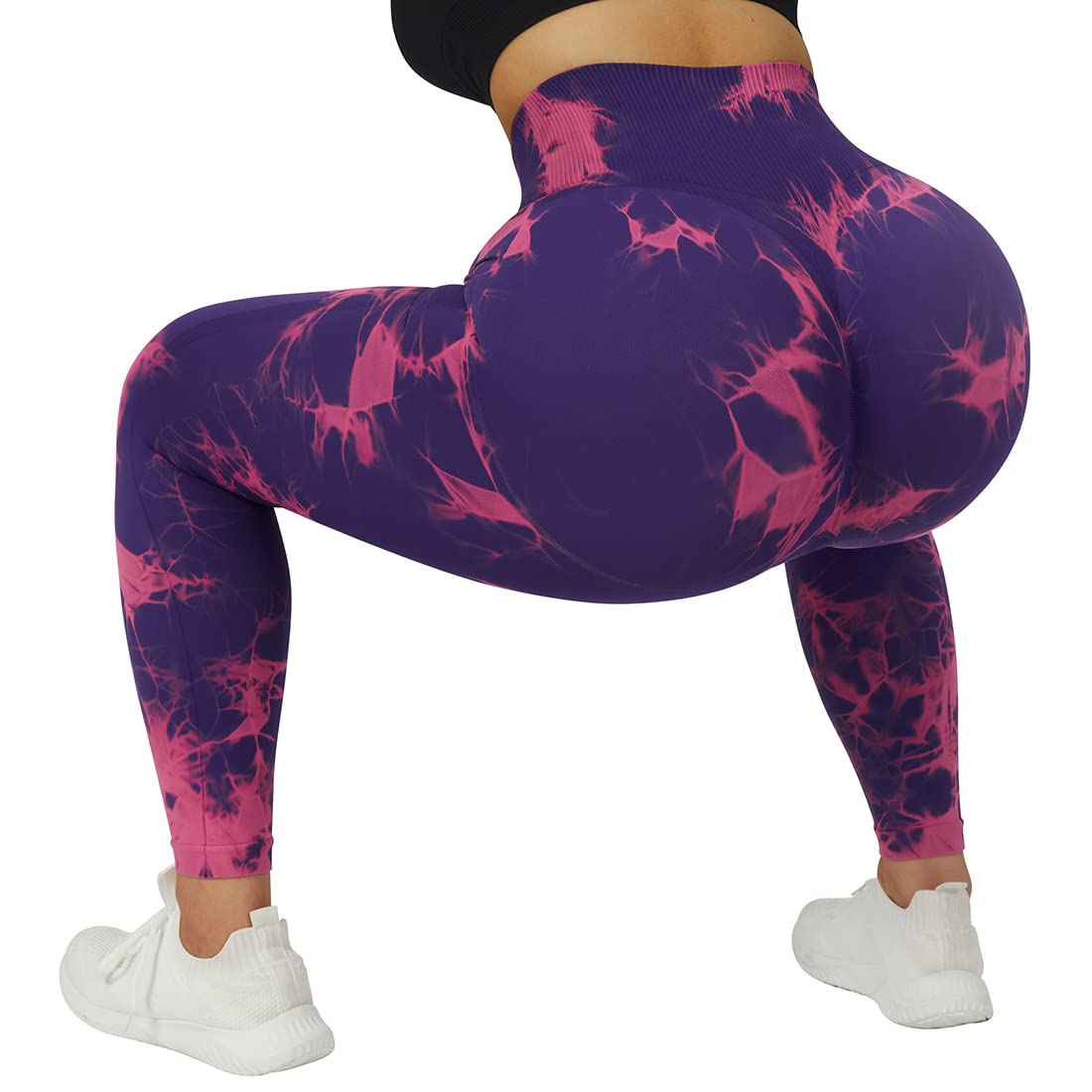 SUUKSESS Women Contouring Scrunch Butt Lifting Leggings Seamless Workout Yoga Pants(Tie Dye Purple Pink, L)