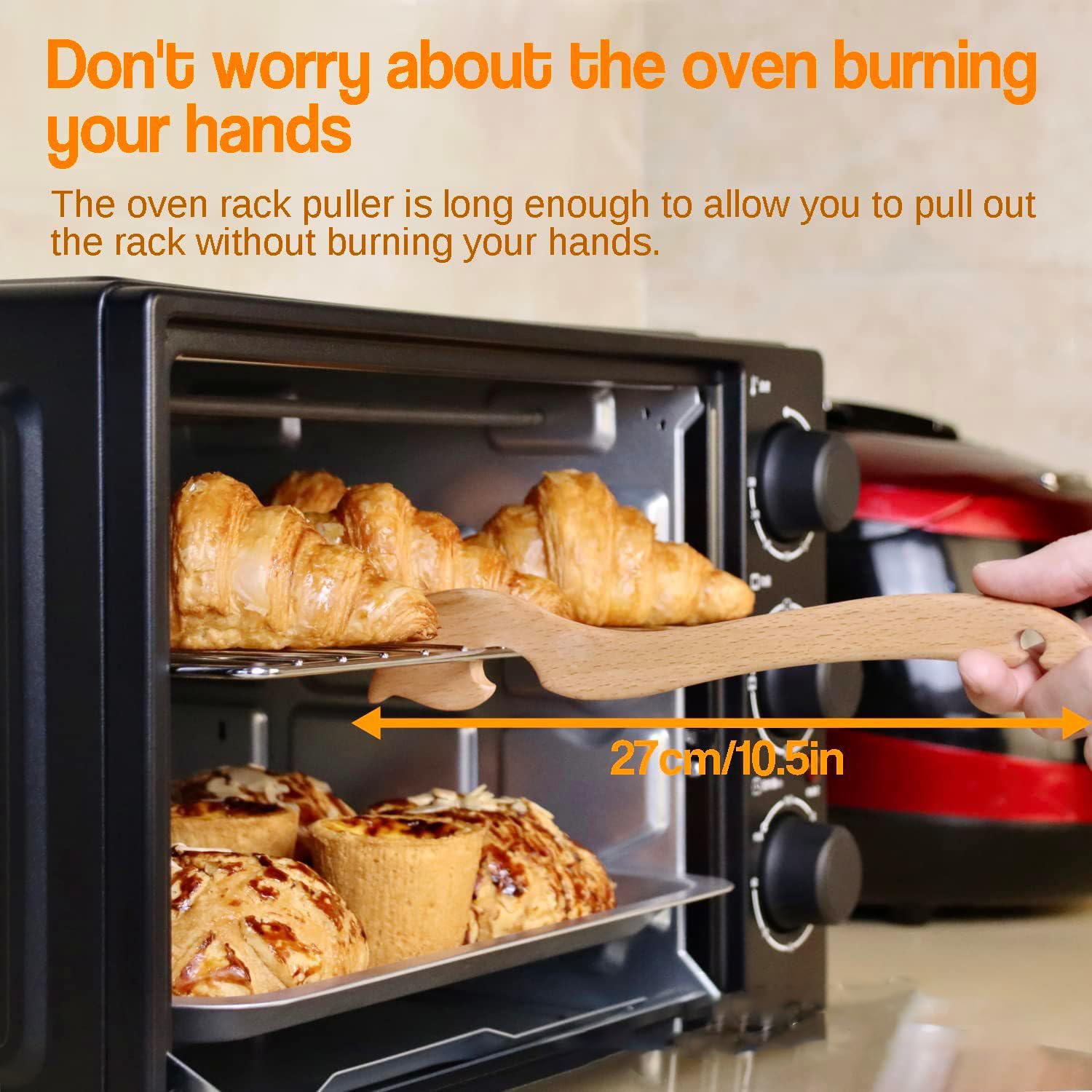 Oven Rack Puller Wooden Oven Rack Push Pull Tool Kitchen Oven Accessories Baking Kitchen Appliances for ovens Toaster ovens Air fryer