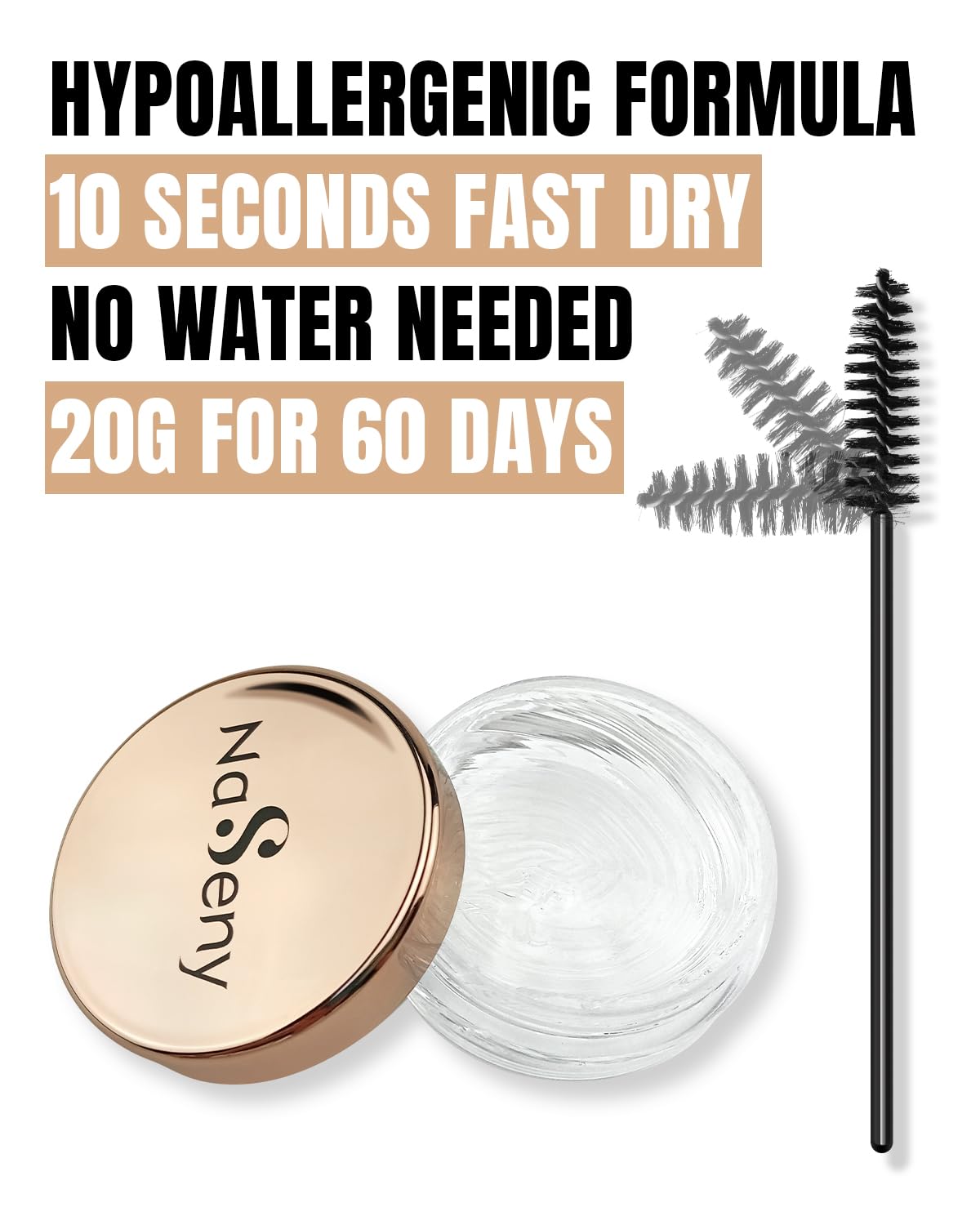 Naseny Waterproof Mascara Black Volume And Length,Liquid Mascara For Lash Extensions,Clear Eyebrow Gel Keep Brows Stay In Place All Day,Brow Freeze Goes a Long Way Creat Full Voluminous Eye Looking