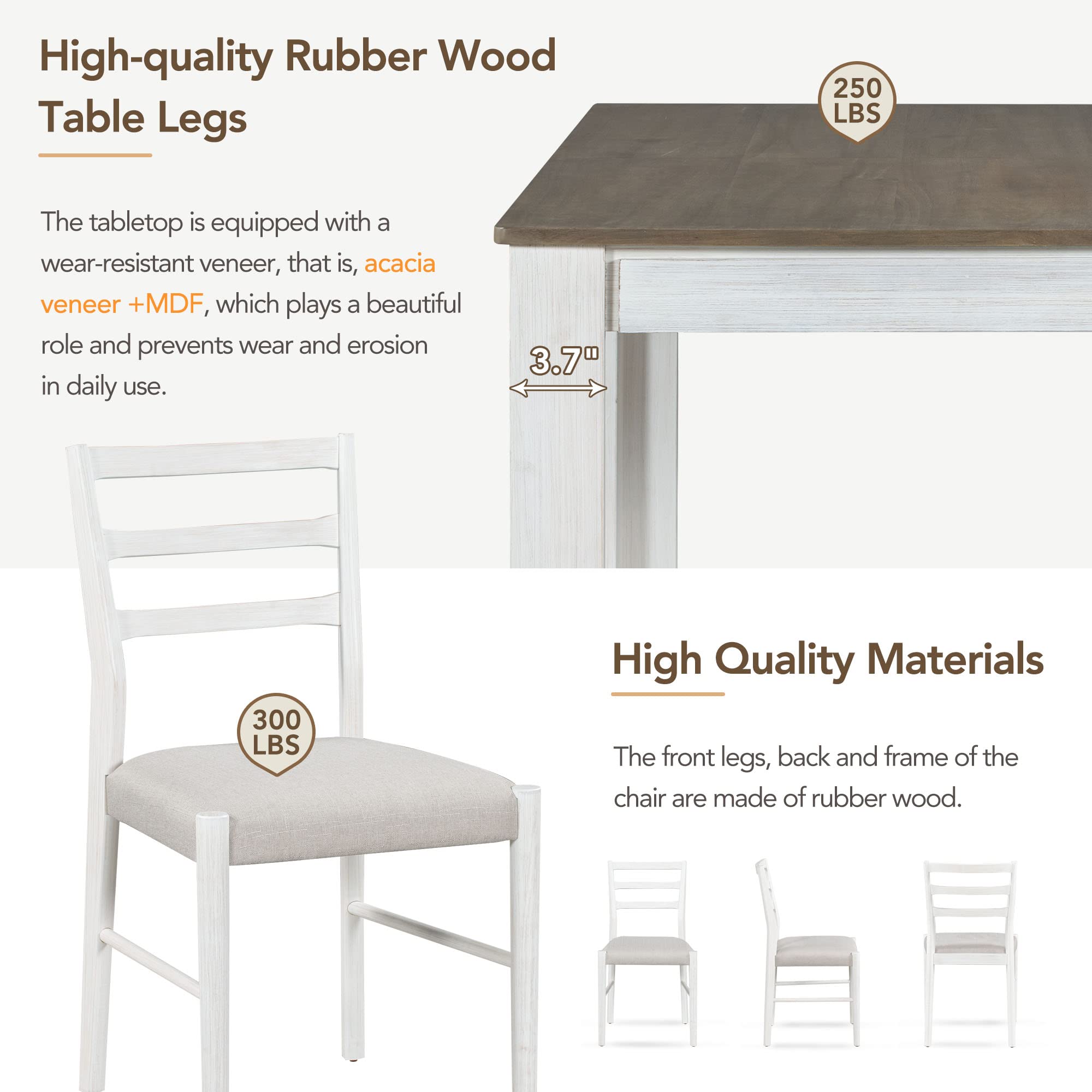 LUMISOL Extendable Kitchen Table Set with Chairs for 6 Persons, Wood Dining Room Table Set with Extendable Table with Storage Drawers, 7 Piece Dining Furniture Set, Brown + White