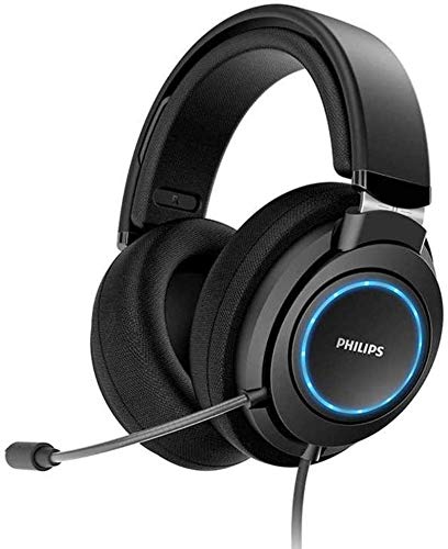 Philips Audio USB Computer Gaming Headset with Microphone, 7.1 Surround Sound, Comfort Fit Wired Headphones with RGB LED Lighting, Black (TAG6105)