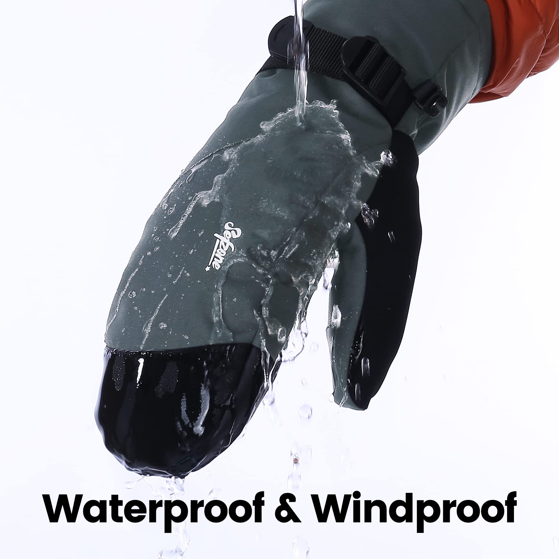 SEFZONE Ski Mittens Waterproof, 3M Thinsulate Insulation Winter Mittens for Men/Women, Touchscreen, Anti-Lost, Snow Mittens for Snowboarding, Snowmobiling, Snow Shoveling
