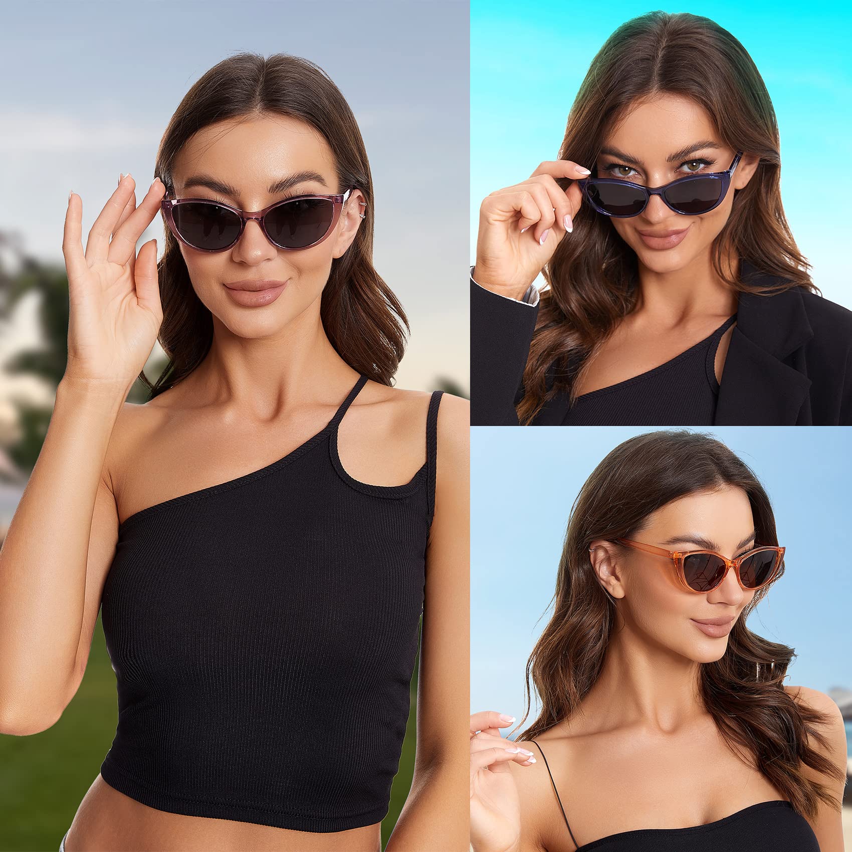 VIVIENFANG Retro Polarized Cat Eye Sunglasses for Women, Vintage Designer Navy Blue Cateye Women's Shades VF2219D