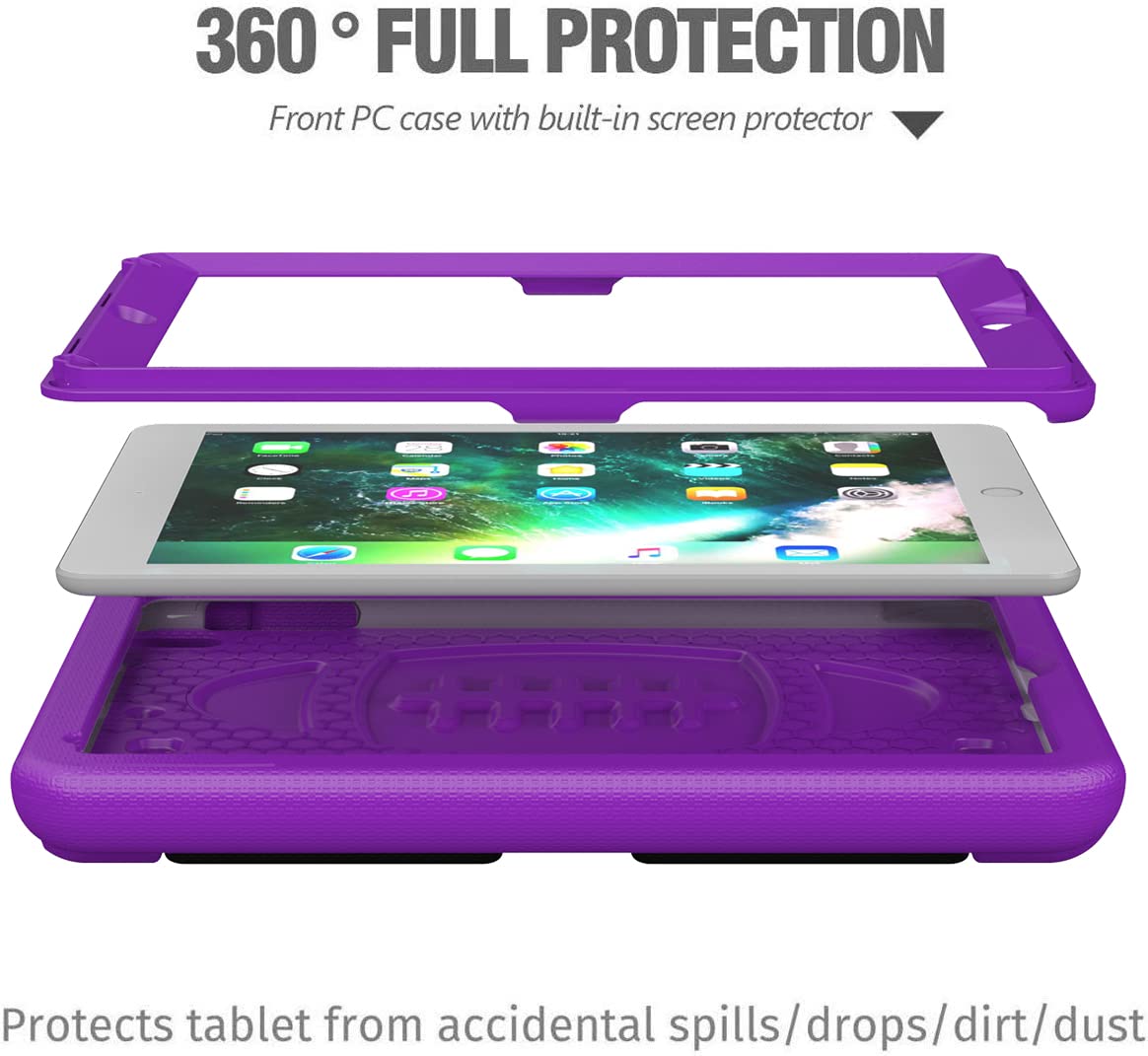 TIRIN 9.7-Inch Case, Kids Case for iPad 6th/5th Generation 2018/2017, iPad Air 1/2 & iPad Pro 9.7 Case with Built-in Screen Protector, Durable Shockproof Protective Cover with Handle Stand, Blue