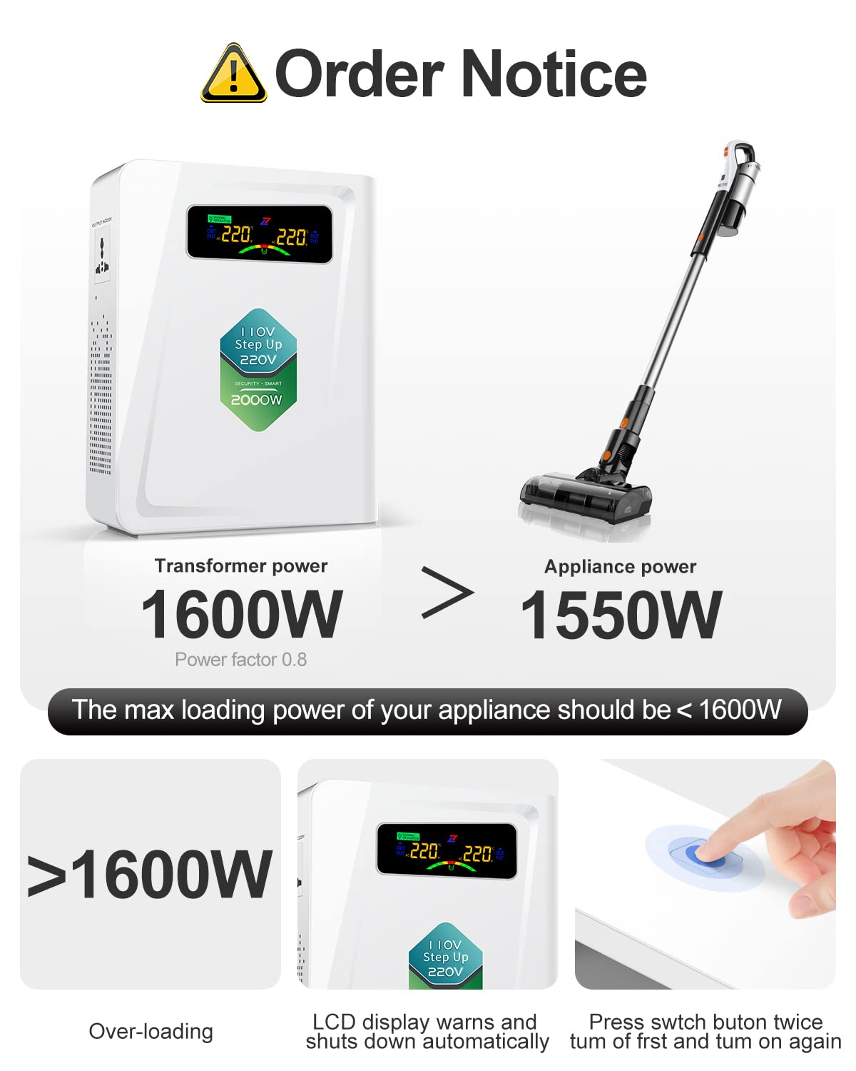 Step Up Transformer 110v to 220v 2000w Voltage Converter, 120v to 240v, No Noise,Suit for Juicer, Chocolate Machine and Other Appliances ,Using 220V Asia Euro Appliance in US