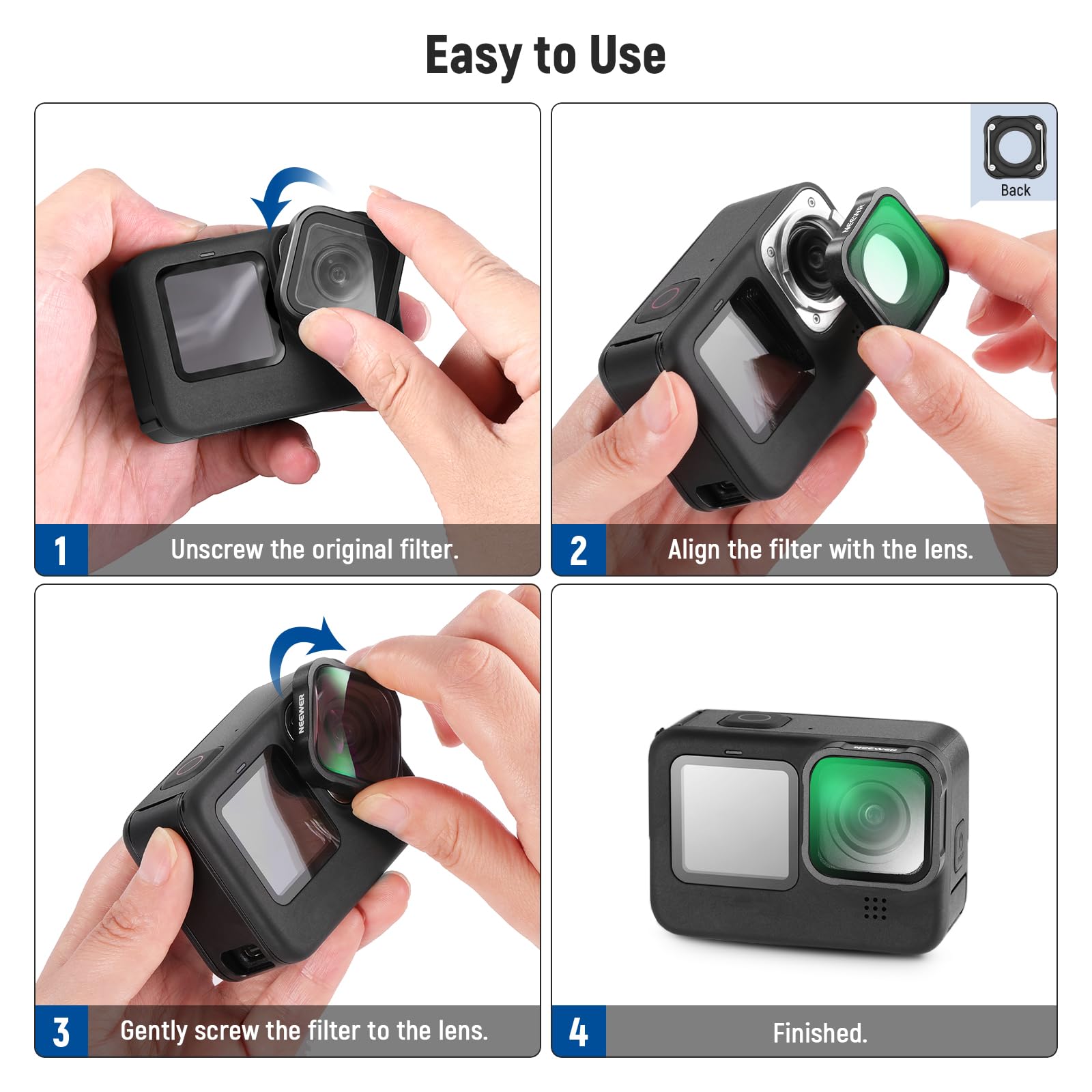 NEEWER 15X Macro Lens Compatible with GoPro Hero 12 Hero 11 Hero 10 Hero 9 8 7 6 Black Action Camera Close Up Filter Anti Reflective Multicoated HD Optical Glass/Aluminum Frame, Not Waterproof, LS-31