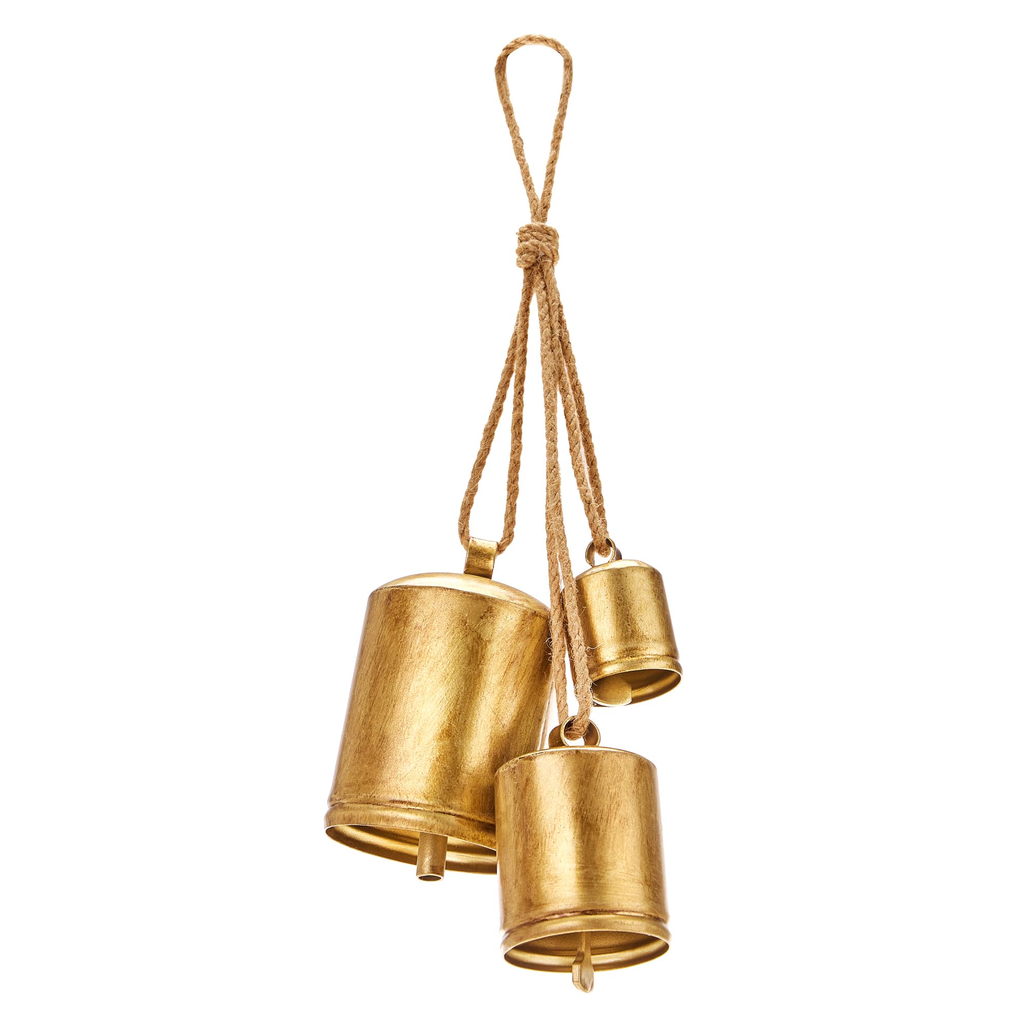 KPCB Christmas Bells Rustic Christmas Decor Vintage Style Brass Shabby Chic Decorations Set of 3 (Brass)