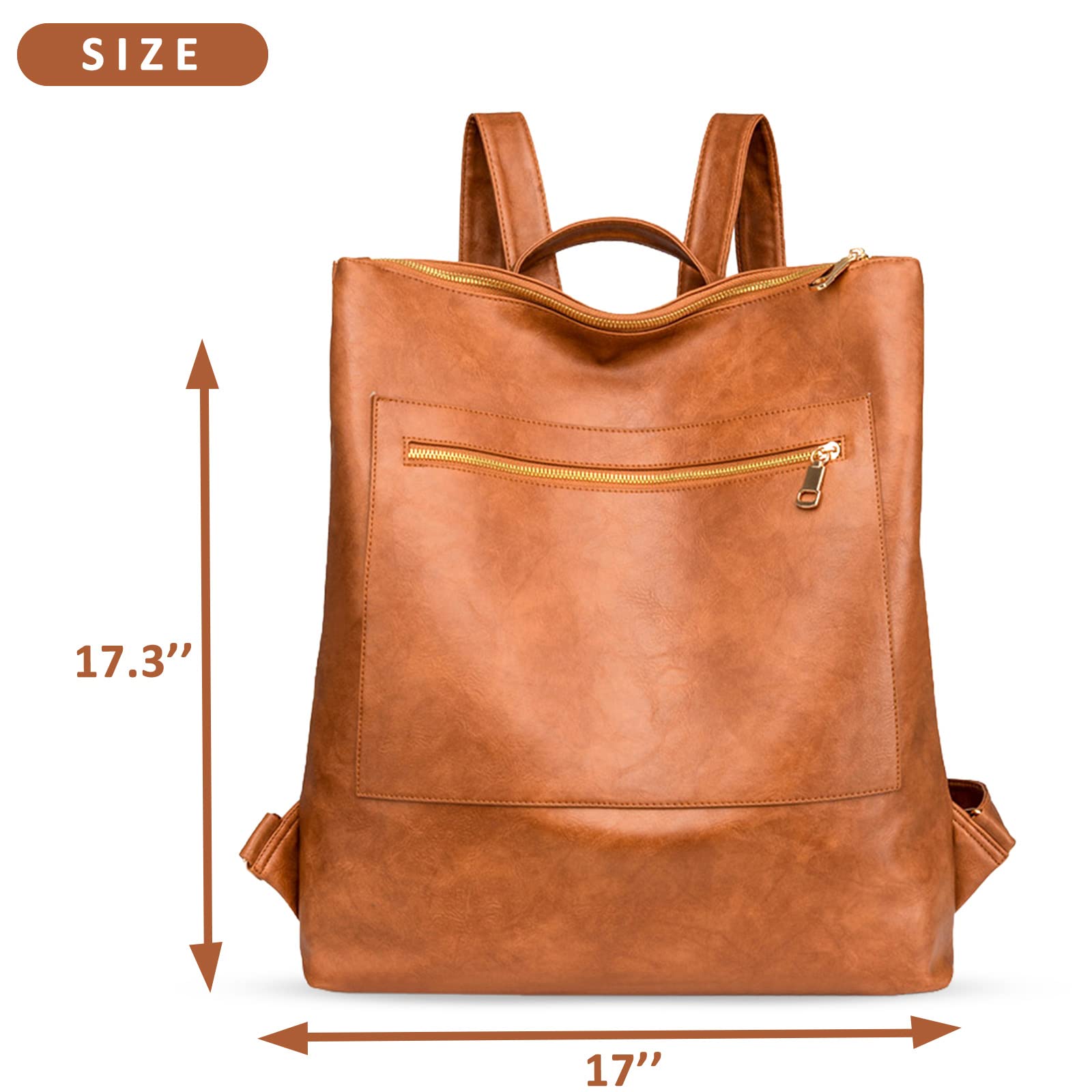 QTKJ Leather Backpack, Large Leather Purse, Vegan Leather Handbag, with Adjustable Shoulder Strap, Tote Bag for Women Travel, Work, Vacation, Khaki