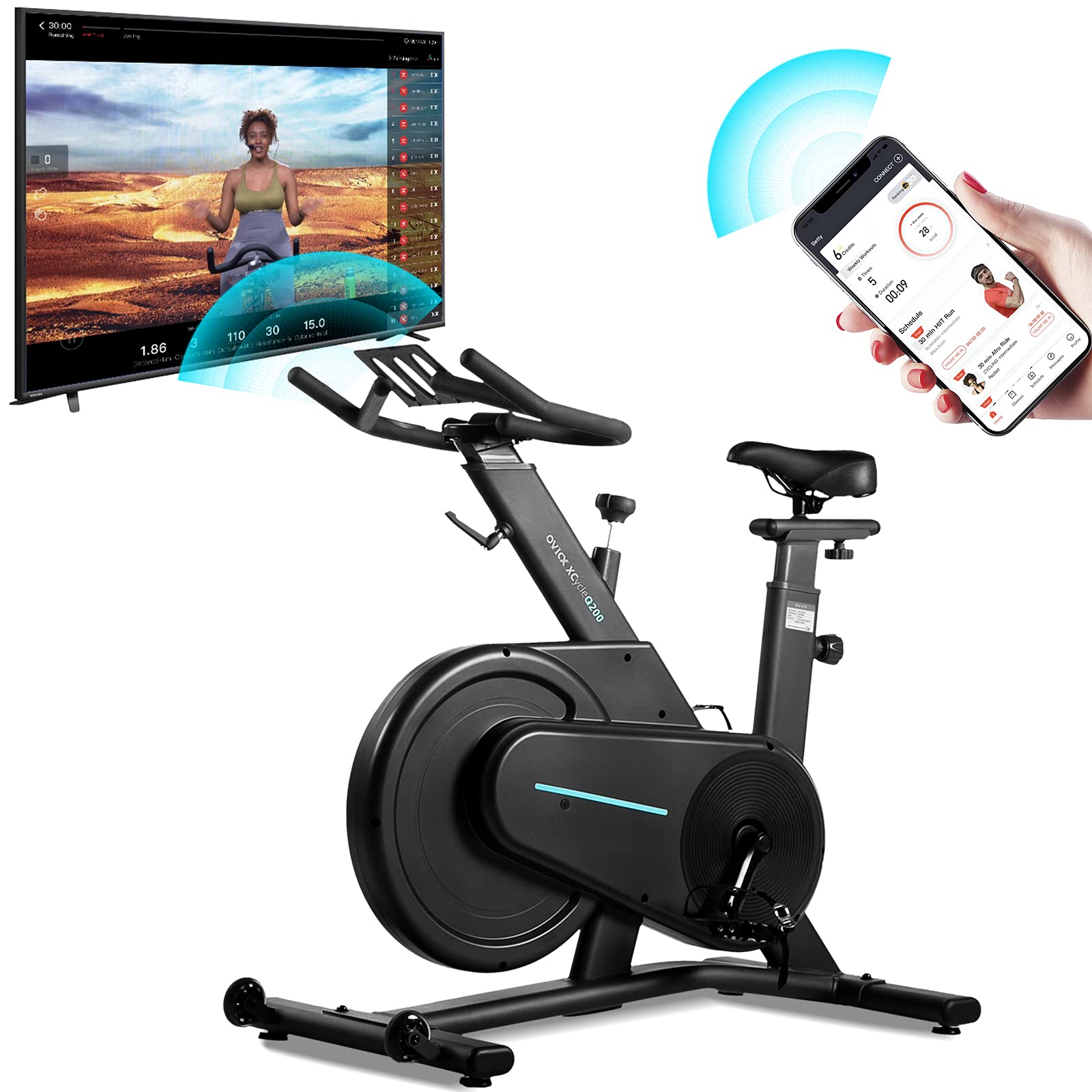 OVICX Magnetic Stationary Bike with Bluetooth Adjustable Professional Handlebar Belt Drive Indoor Cycling Workout Bike for Home Gym Workouts