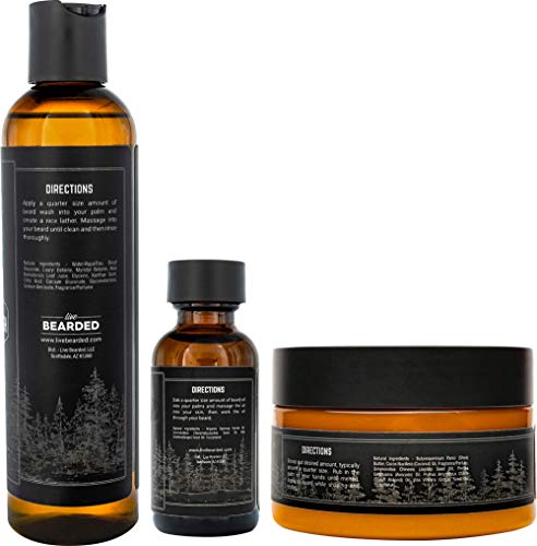Live Bearded: 3-Step Beard Grooming Kit - Executive - Beard Wash, Beard Oil and Beard Butter - All-Natural Ingredients with Shea Butter, Jojoba Oil and More - Beard Growth Support - Made in The USA