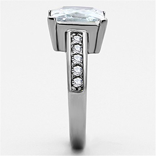 Marimor Jewelry Women's Stainless Steel 5.95 Carat Princess Cut Cubic Zirconia Silver Engagement Ring Size 5