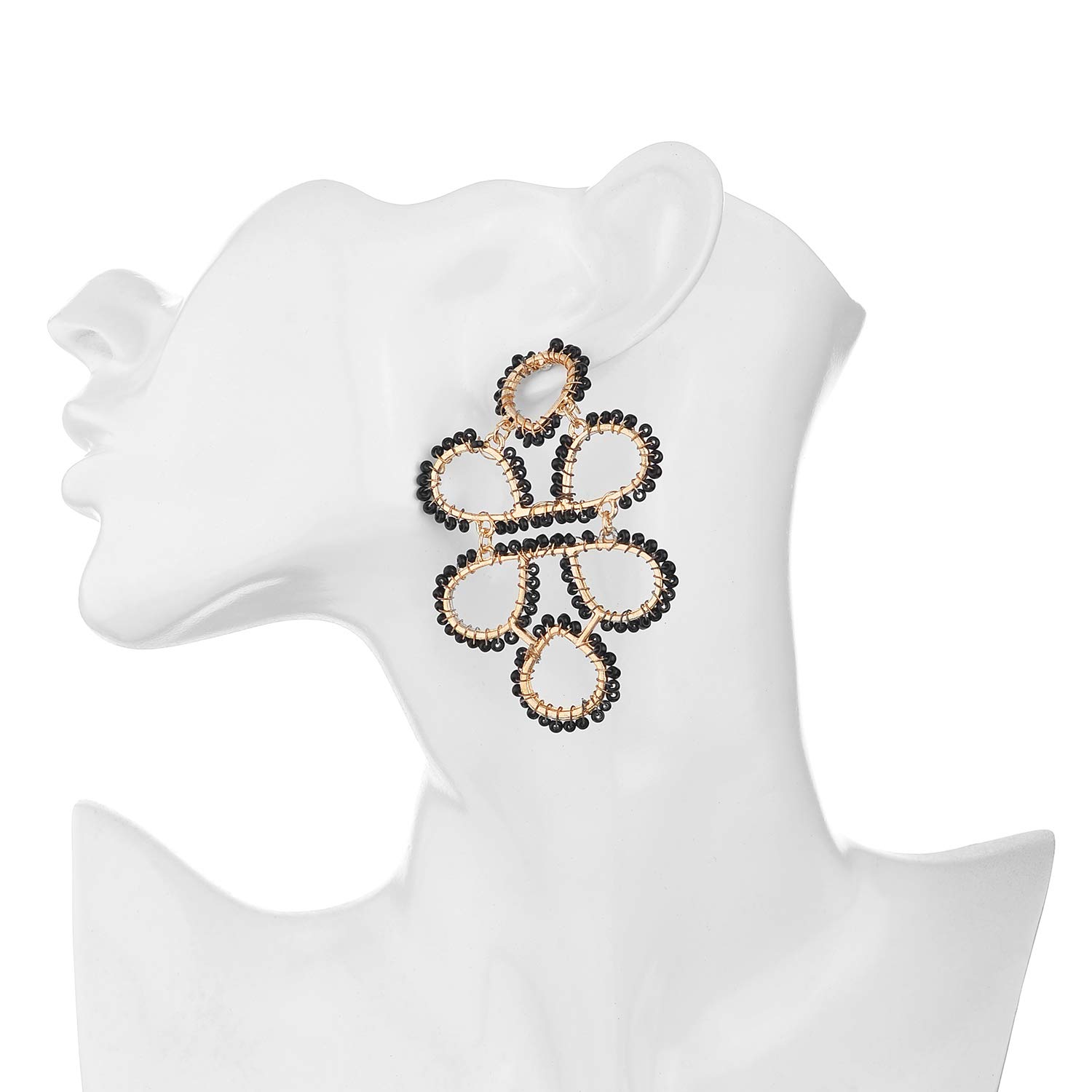 Nicole Miller New York Goldtone Teardrop Boho Tribal Black Beaded Fashionable Dangle Earrings