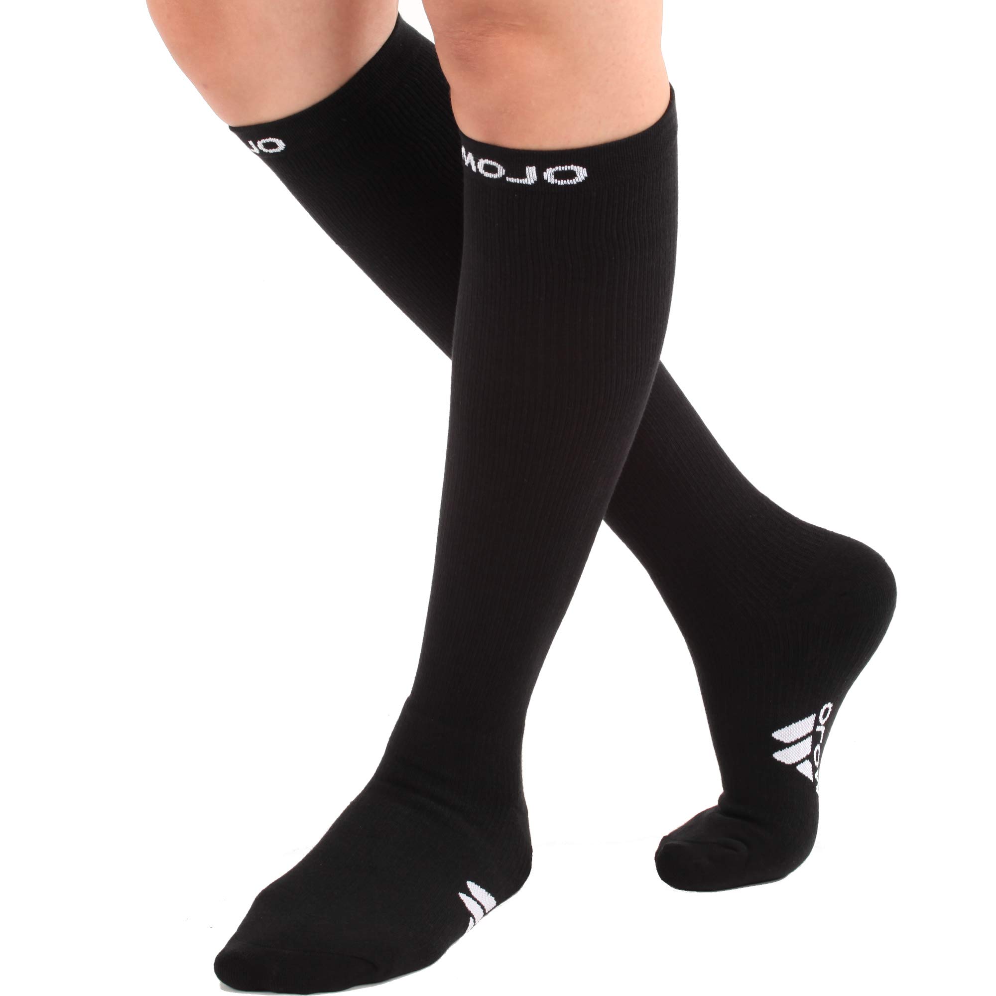 Mojo Compression Socks 3XL Plus Size Socks - Knee-High, 20-30mmHg, Extra-Wide Calf, Black - XXX-L Sports Stockings