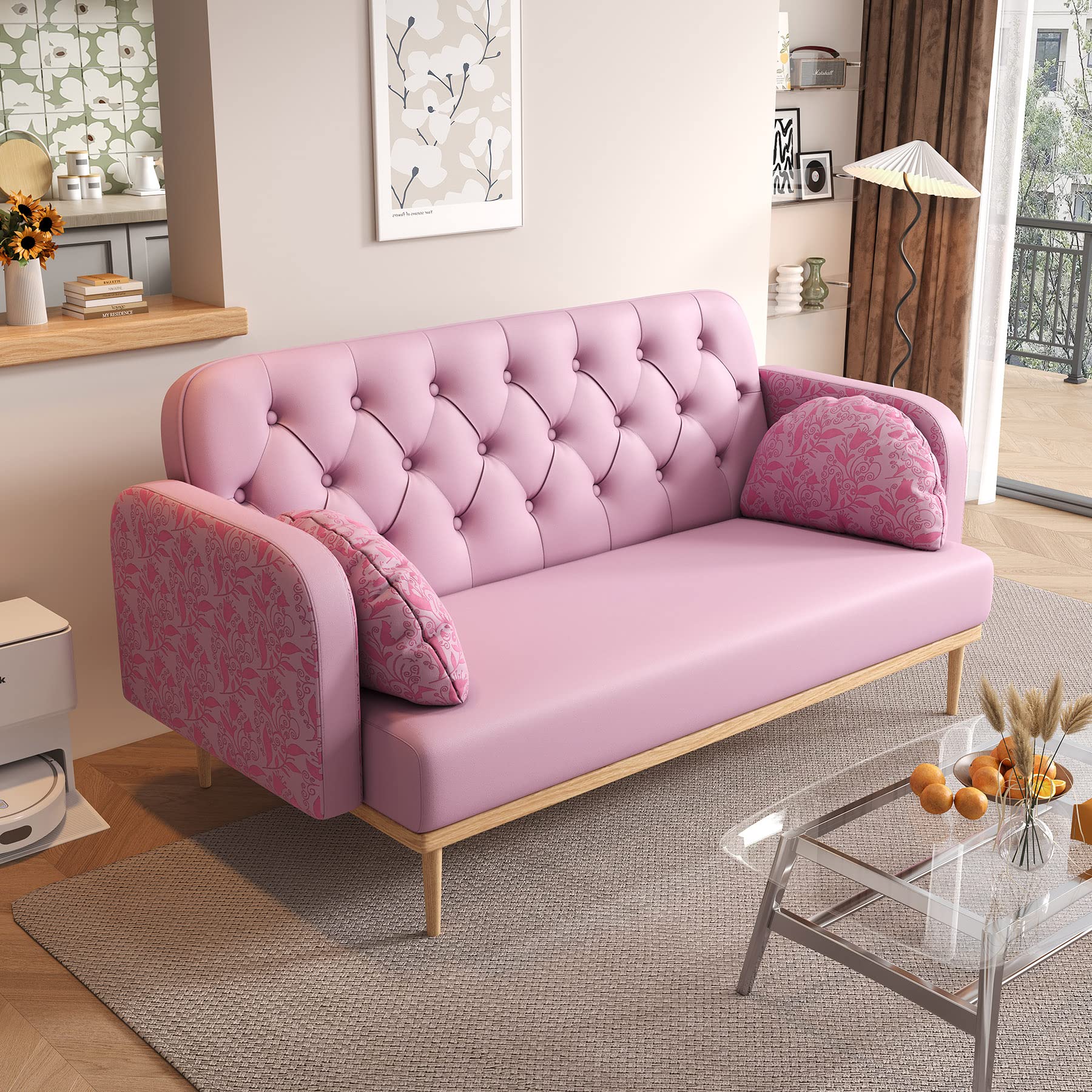 Loveseat Sofa, Mid Century Modern Decor Love Seat Couch, 56" 2-Seater Sofa Double seat Modern Sofa for Living Room, Apartment, Studio,Office & Small Space (Pink)