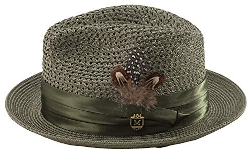 MONTIQUE Men's Braided Pinch Fedora Hat H24 (Large, Olive)