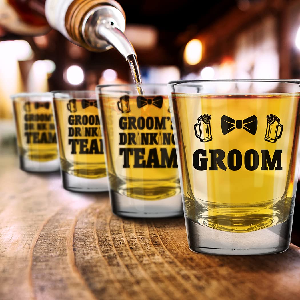 shop4ever Groom and Groom's Drinking Team Bow Tie Glass Shot Glasses Wedding Bachelor Party Shot Glasses (12 Pack, DT Bow Tie)