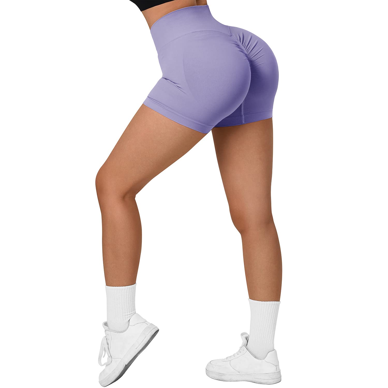 RUUHEE Women Seamless Scrunch Butt Contour Yoga Short 5" High Waist Booty Workout Biker Shorts(Small,Leopard)