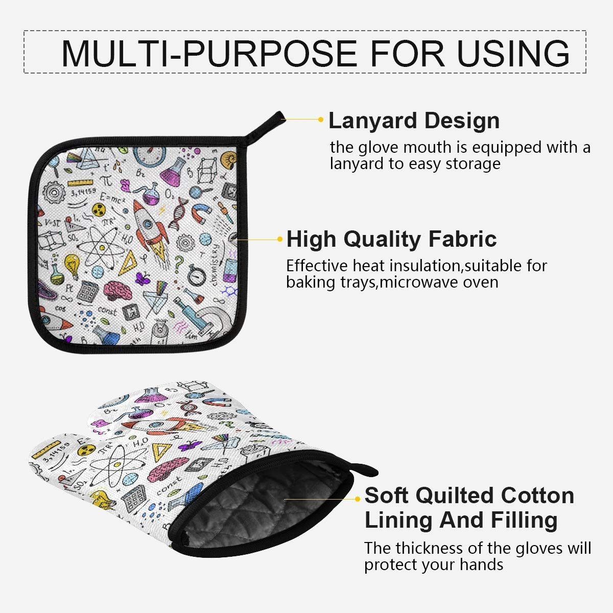 Oyihfvs Physics Maths Astronomy Oven Mitts Pot Holders Sets Heat Resistant Kitchen Oven Gloves Potholder Hot Pads for Cooking Baking Microwave Grill