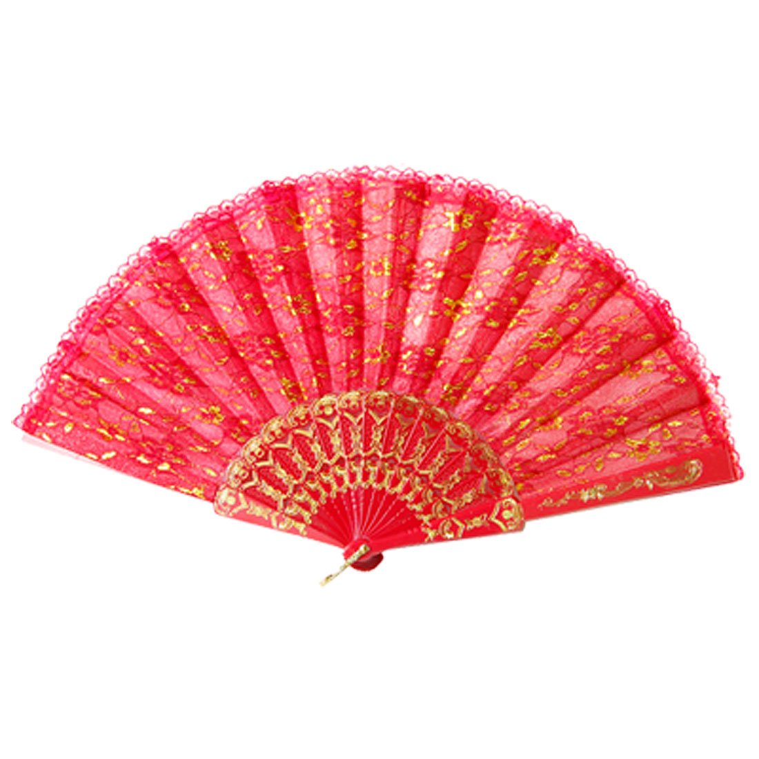 Qtqgoitem Gold Tone Flower Printed Cut-out Plastic Ribs Red Dancing Hand Fan (model: aeb 59d 778 d6c 625)