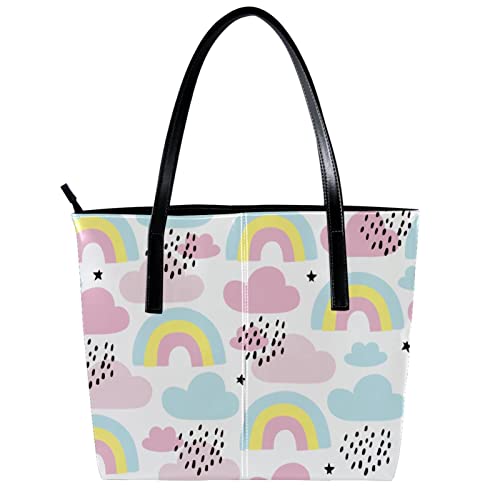 Women's Large Size Canvas Shoulder Bag Hobo Crossbody Handbag Casual Tote, Cartoon Rainbow Cloud